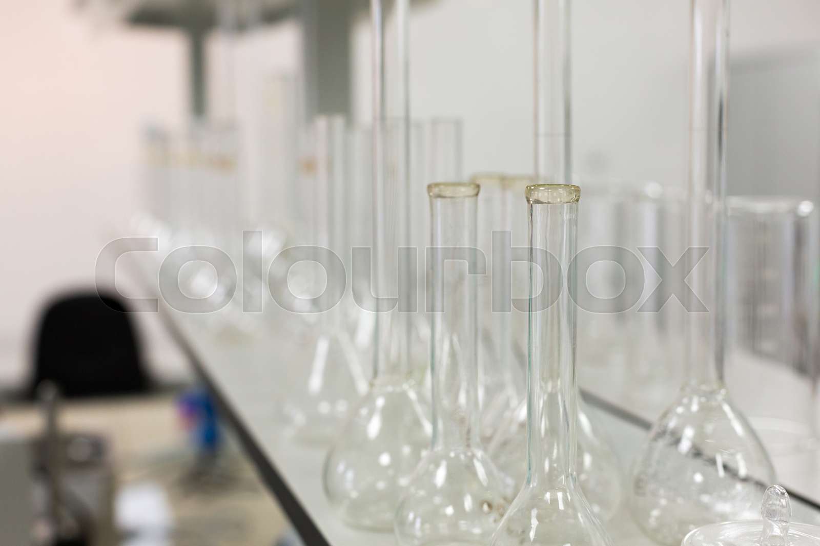 Glass flasks in the laboratory. | Stock image | Colourbox