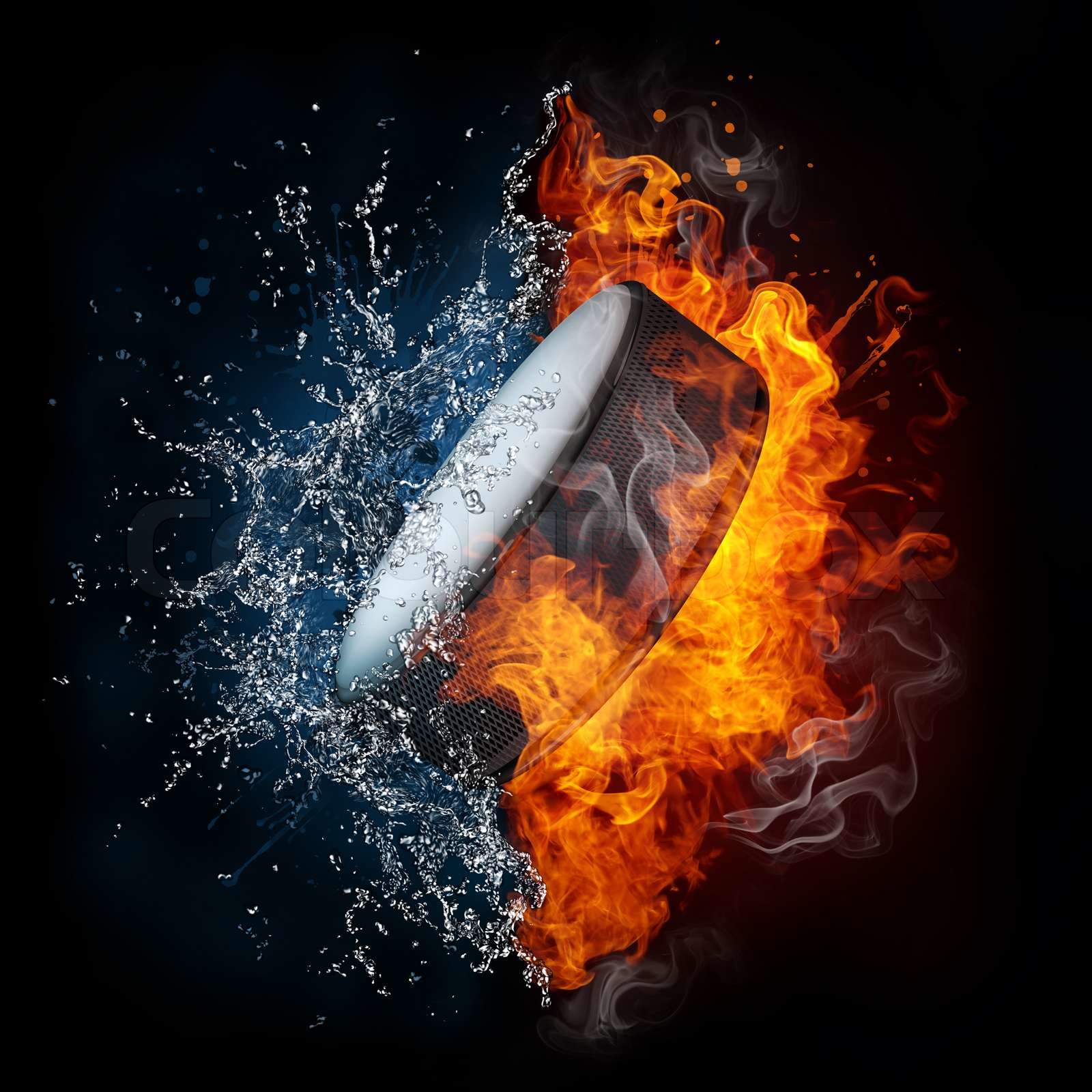 Hockey Puck in fire and Water Isolated on Black Background | Stock ...
