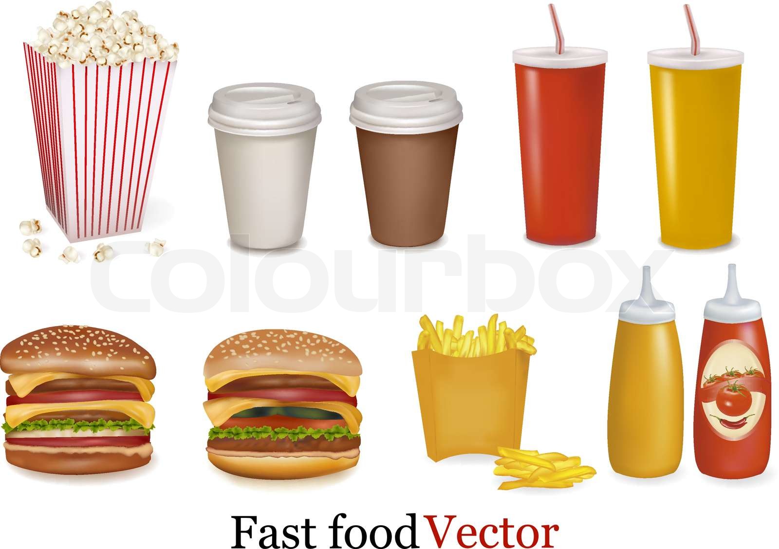 Vector. Big group of fast food products. | Stock vector | Colourbox