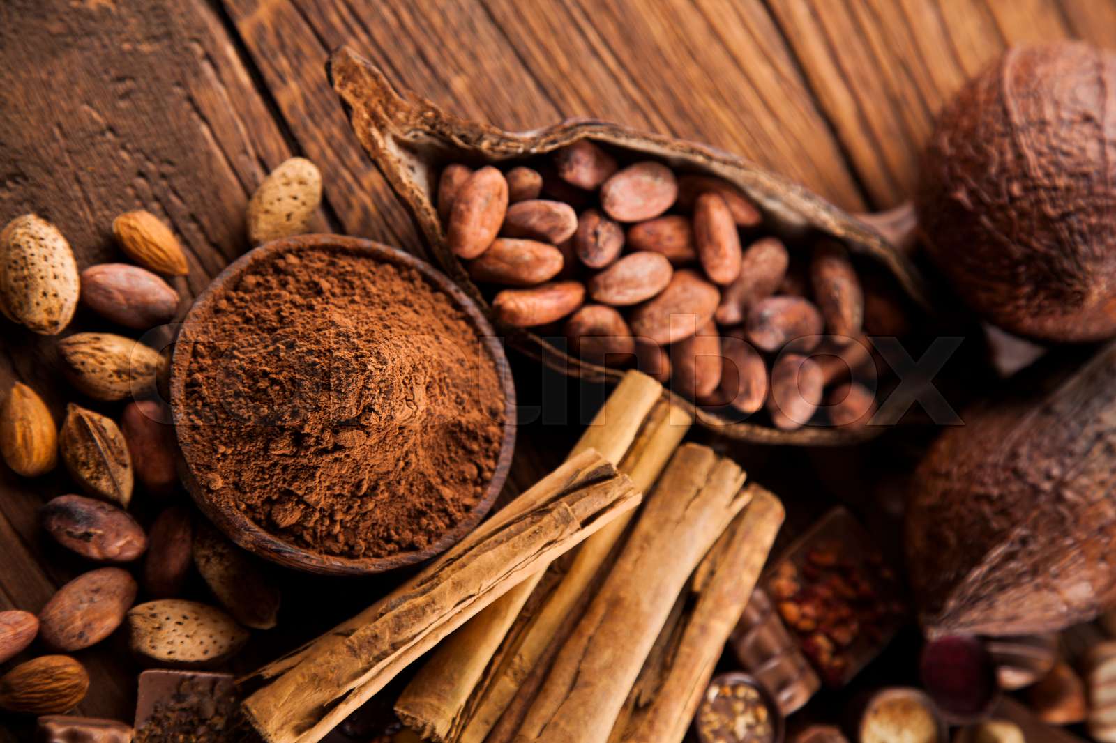 Cinnamon, Dark chocolate with milk and candy sweet | Stock image ...