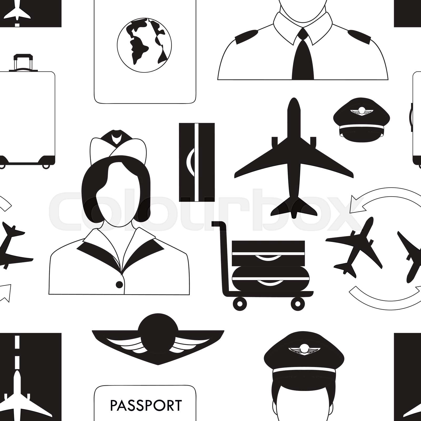 Pilot and stewardess at work | Stock vector | Colourbox