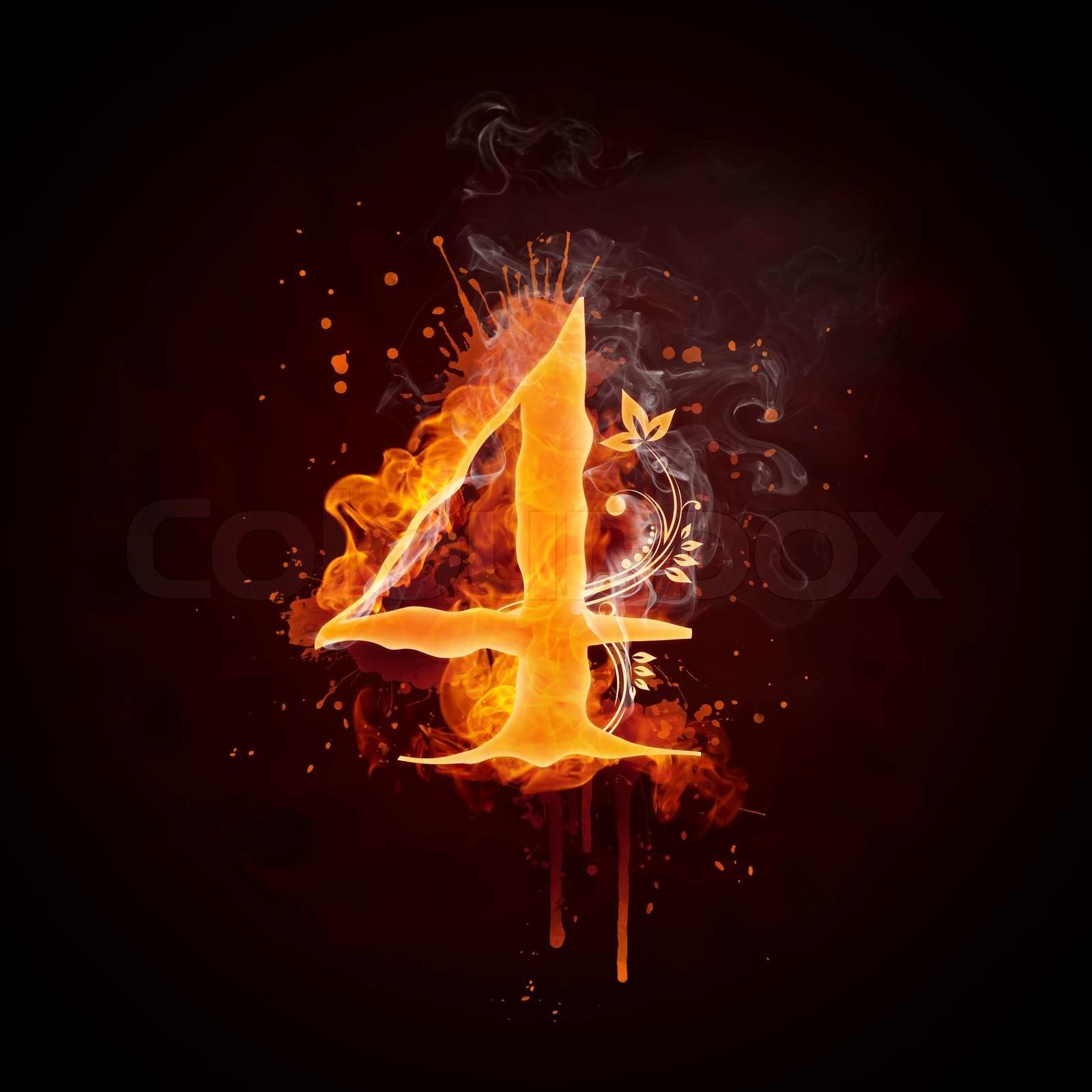 Fire Swirl Number 4 Isolated on Black Background. Computer Design ...