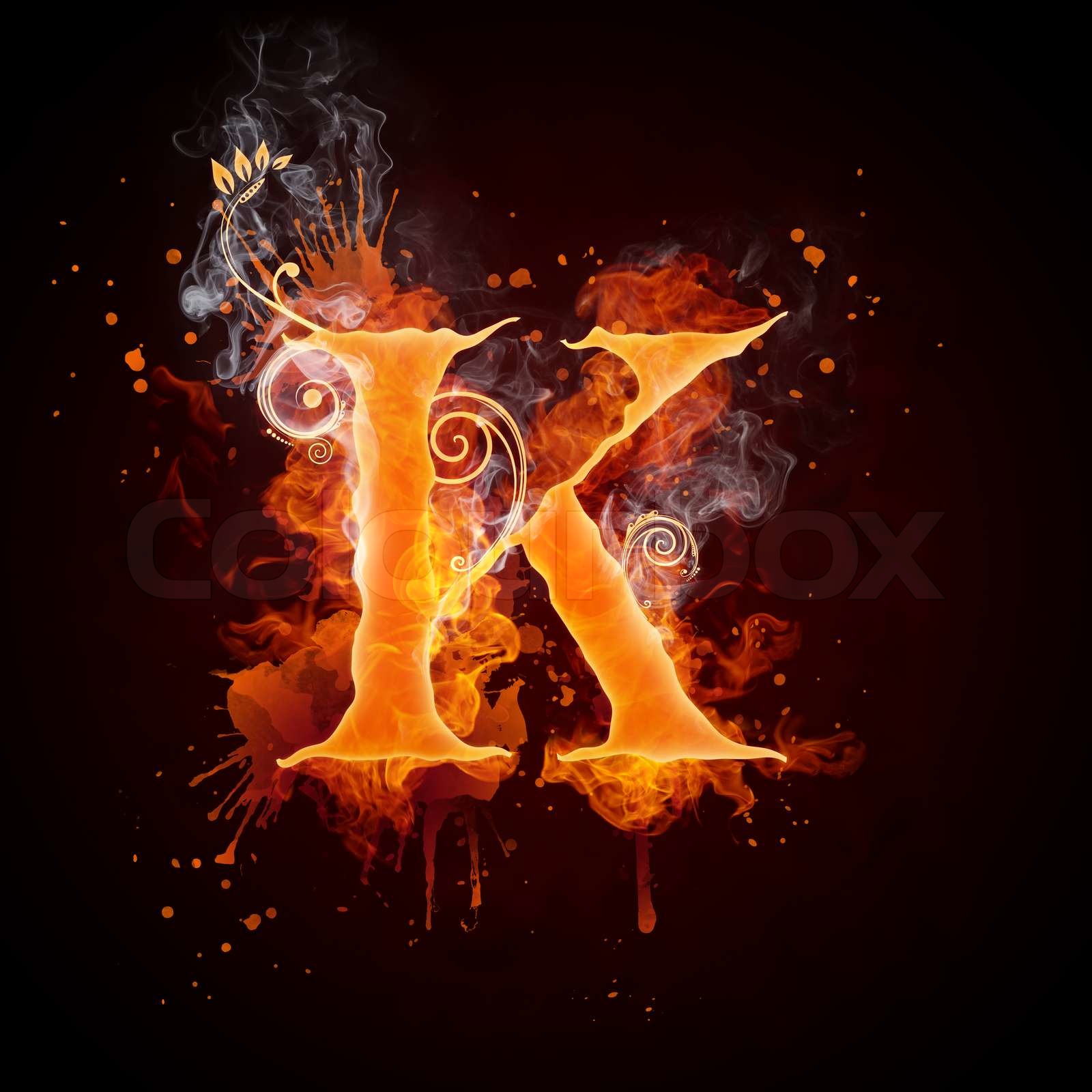 Fire Swirl Letter K Isolated on Black Background. Computer Design ...