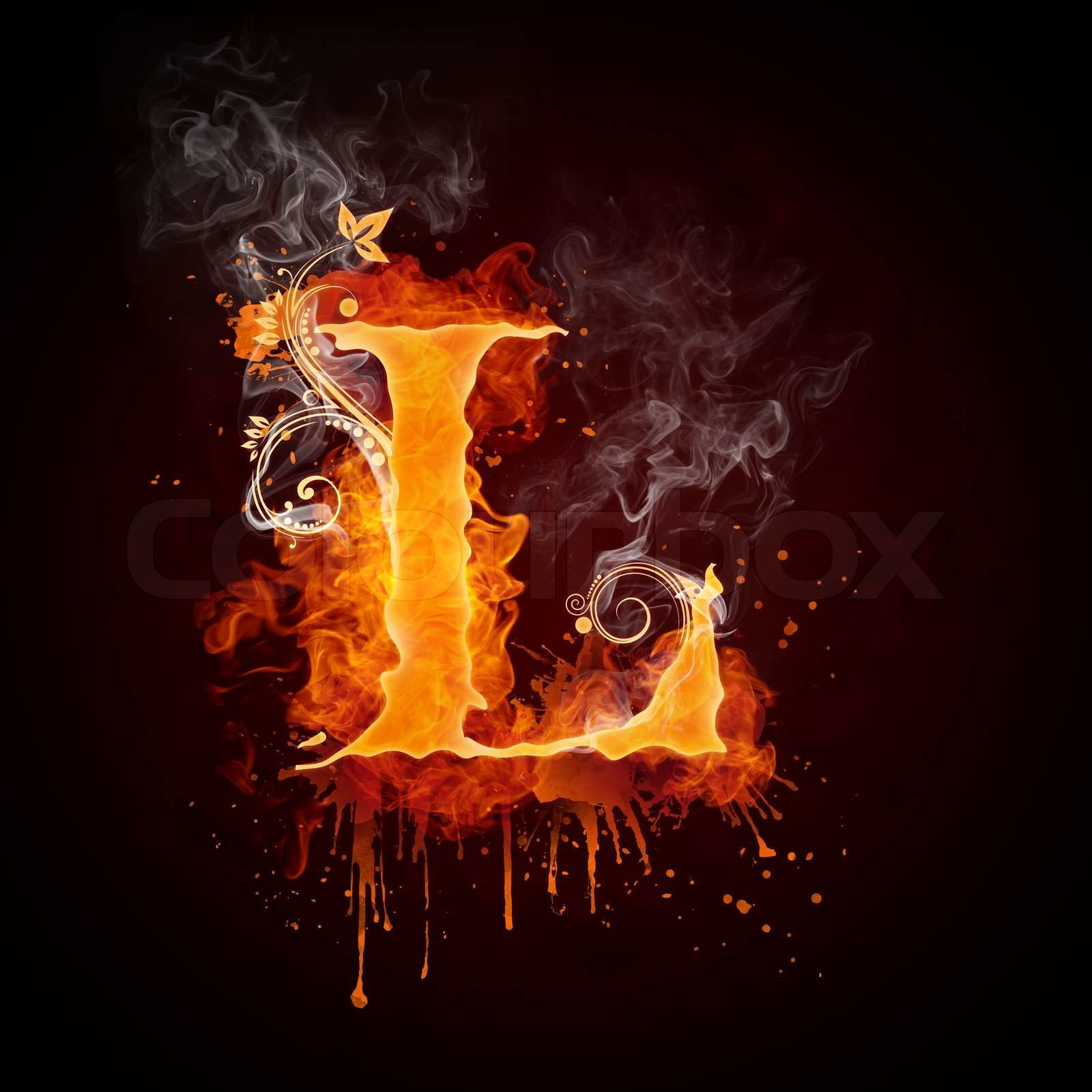 Fire Swirl Letter L Isolated on Black Background. Computer Design ...