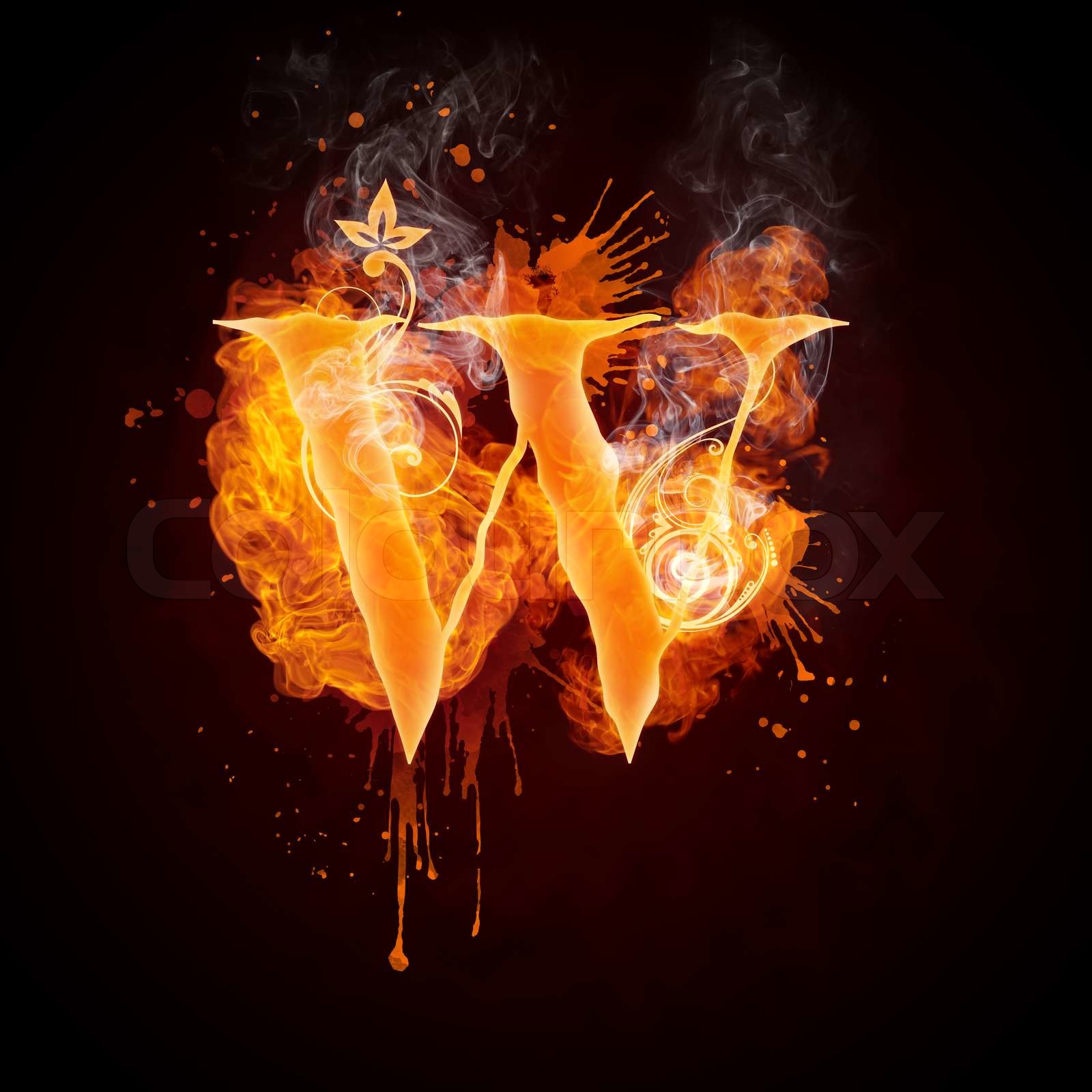 Fire Swirl Letter W Isolated on Black Background. Computer Design ...