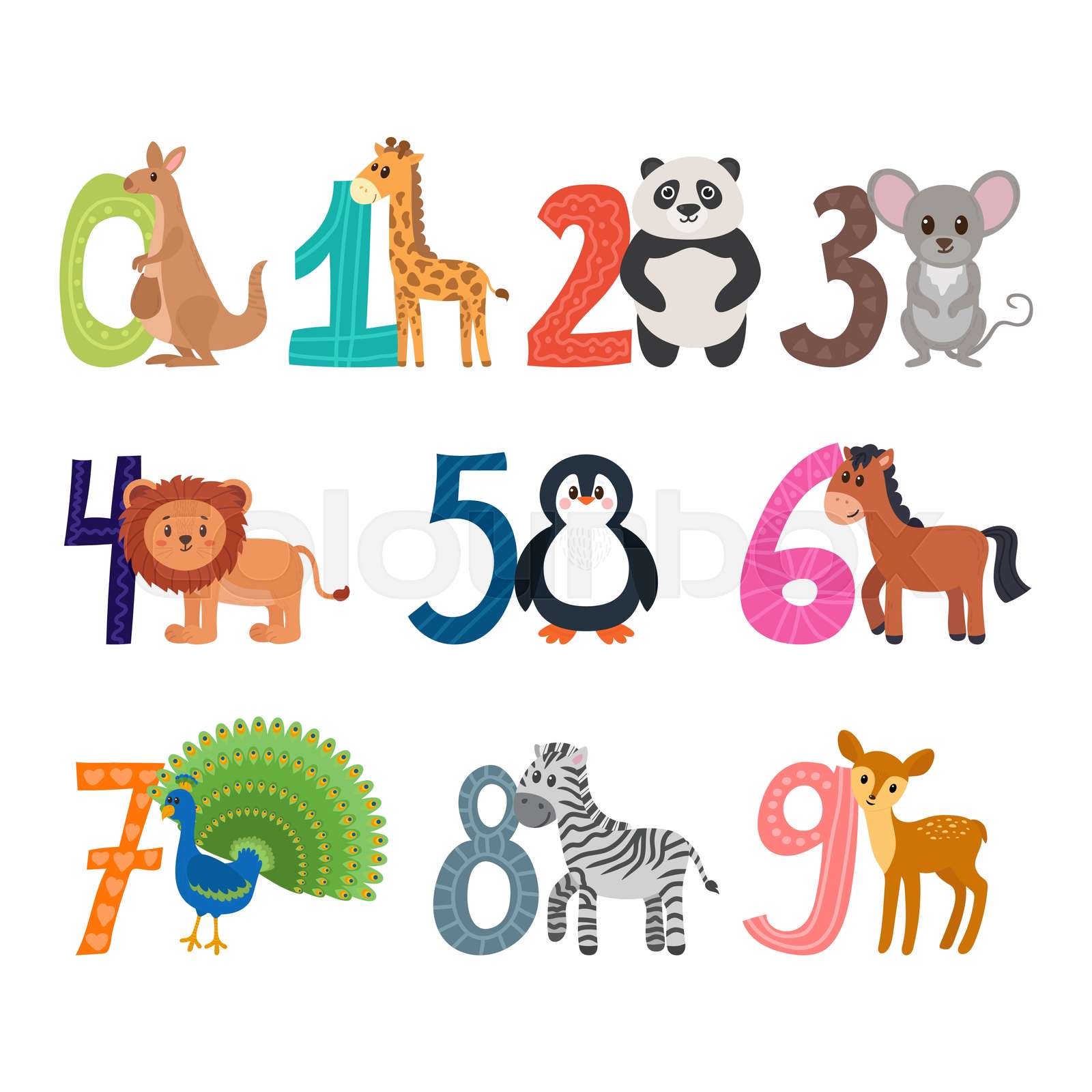 Learn to count. Funny cartoon childish illustration with cute animals ...