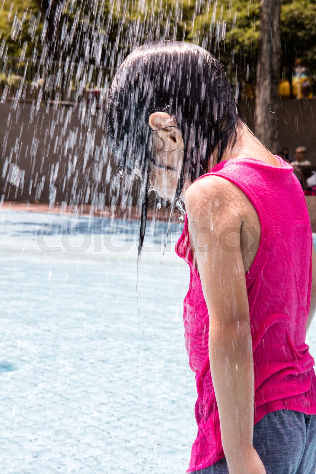 Asian Chinese Little Girl Take A Shower Near The Pool | Stock image ...