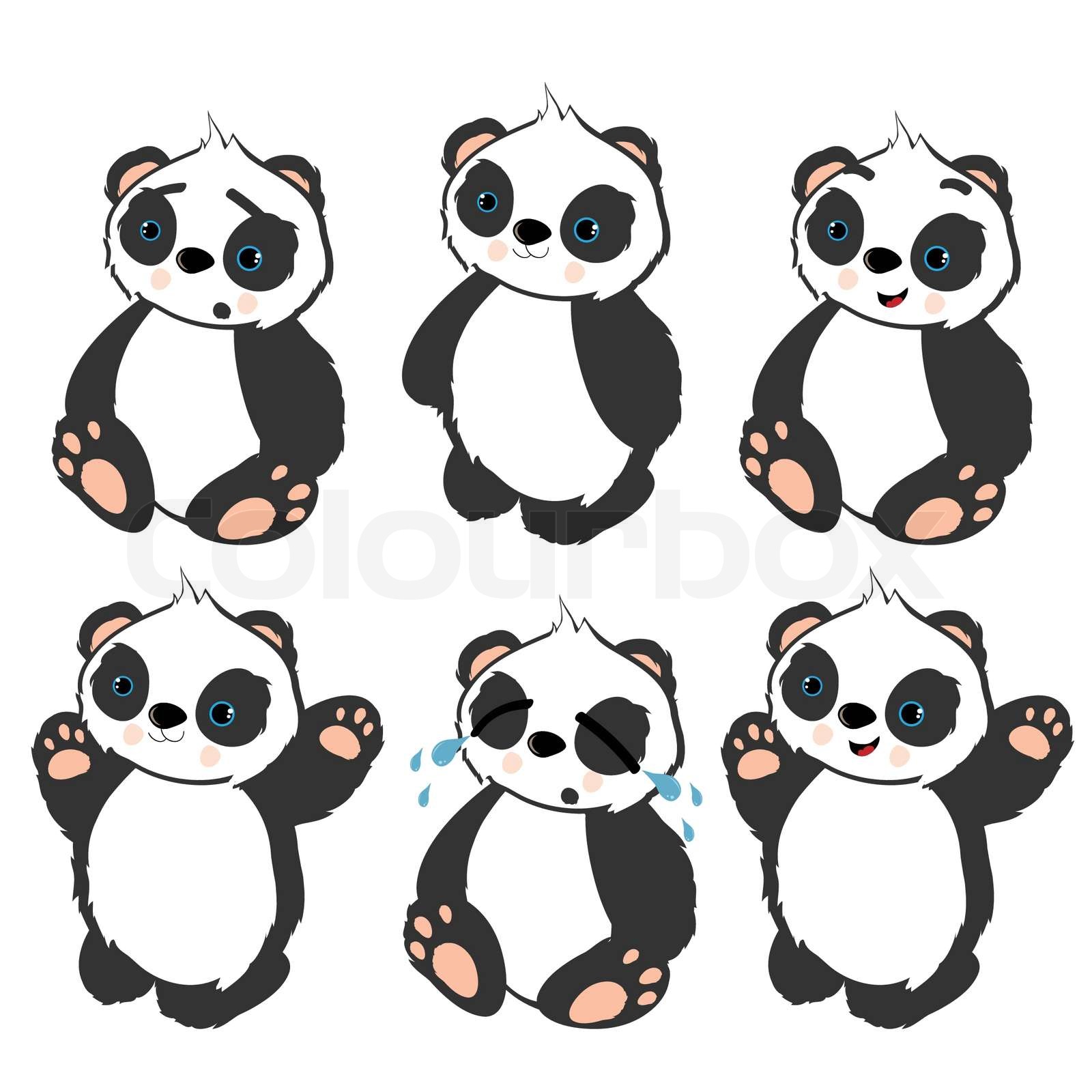 collection of six different panda bears, vector illustration | Stock ...
