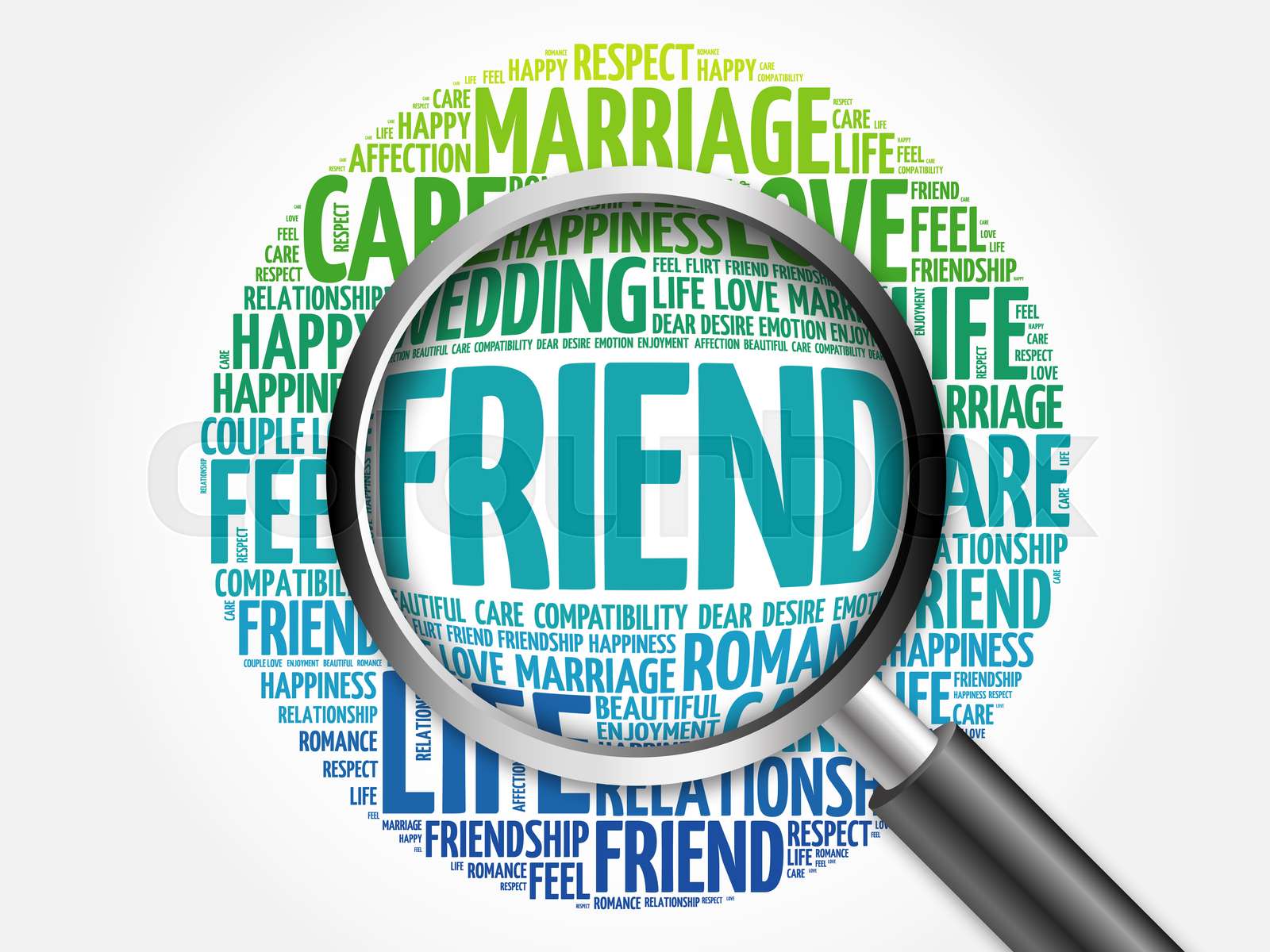 FRIEND word cloud with magnifying glass | Stock image | Colourbox