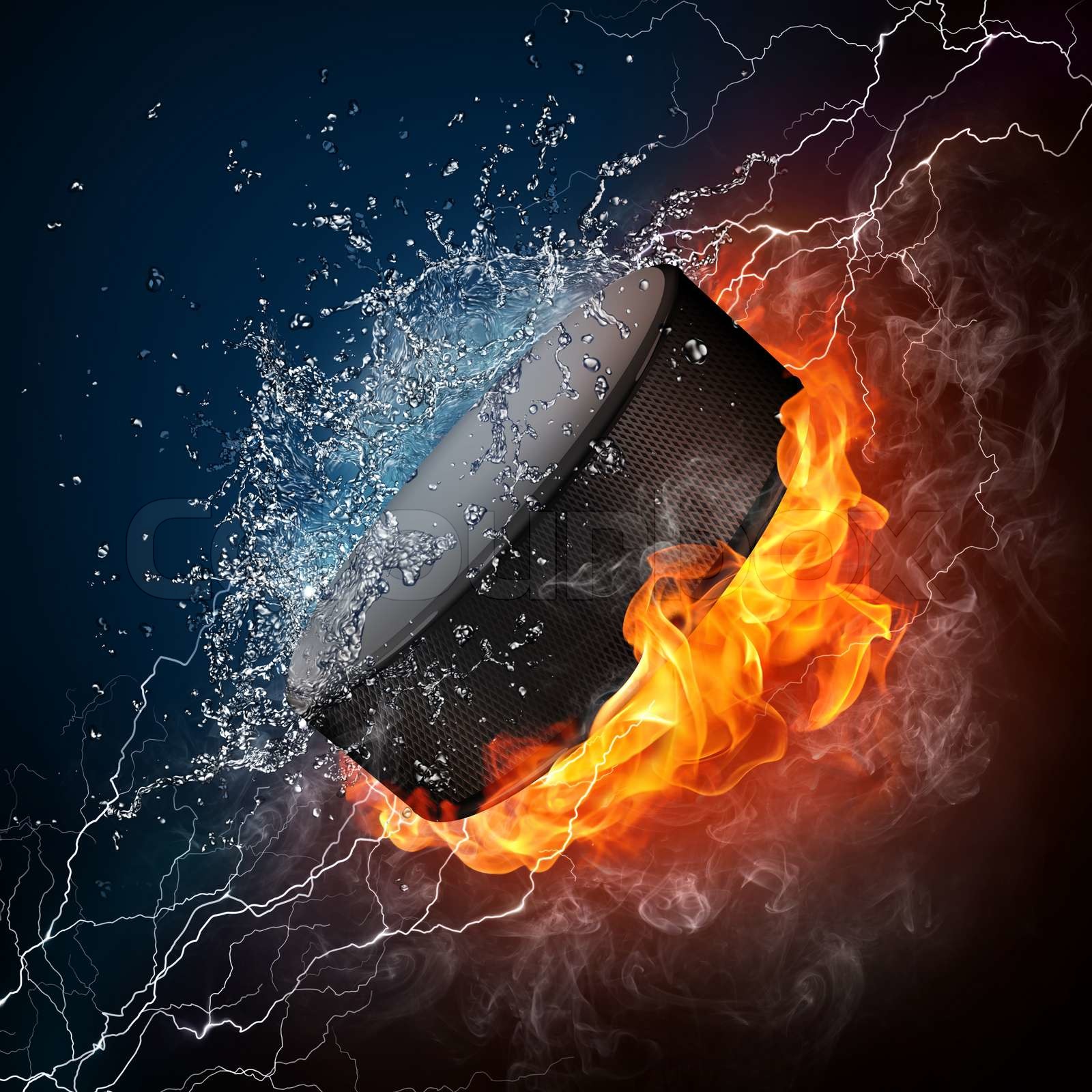Hockey Puck in fire Isolated on Black Background | Stock image | Colourbox