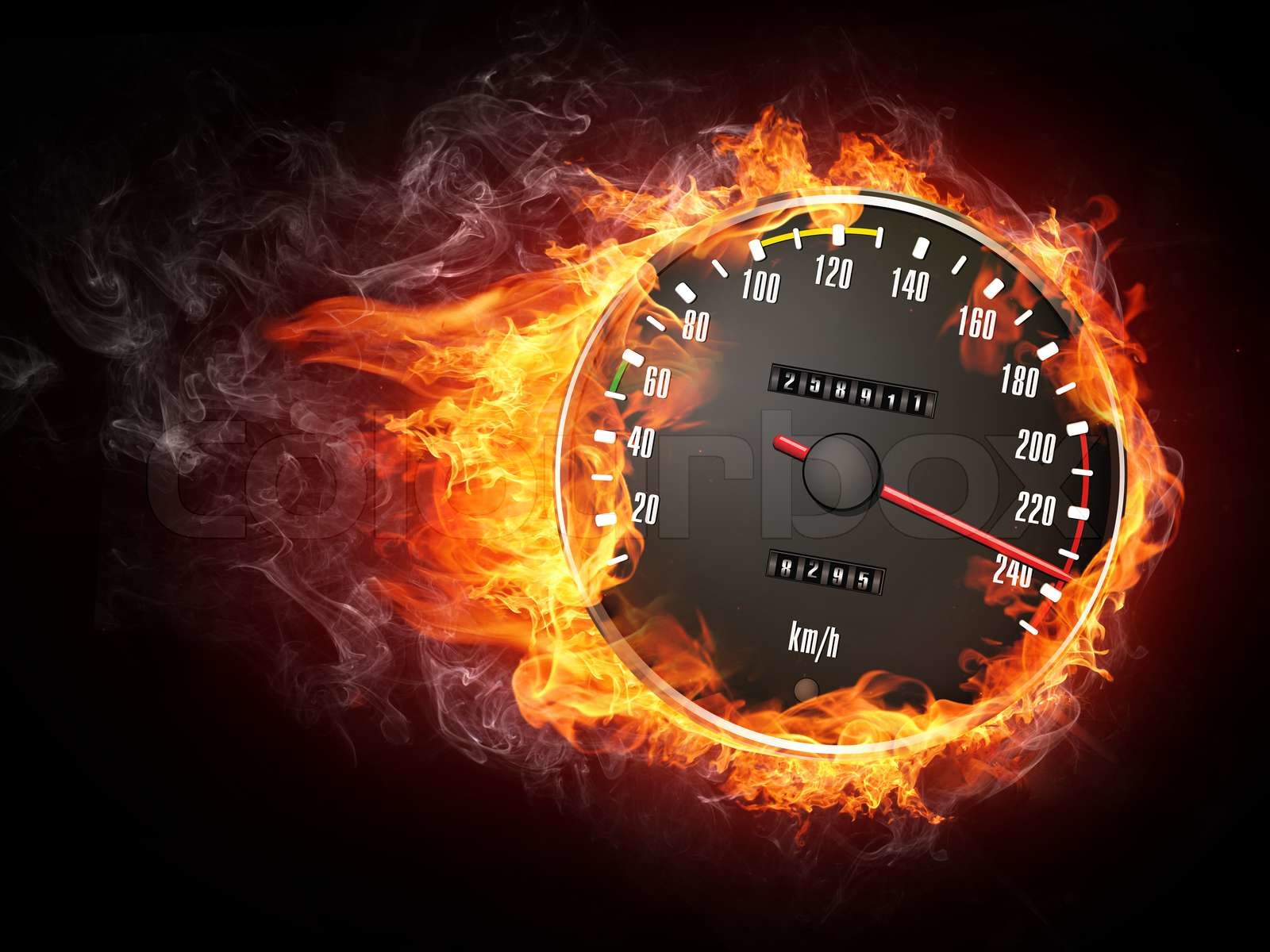 Speedometer in Fire Isolated on Black Background | Stock image | Colourbox