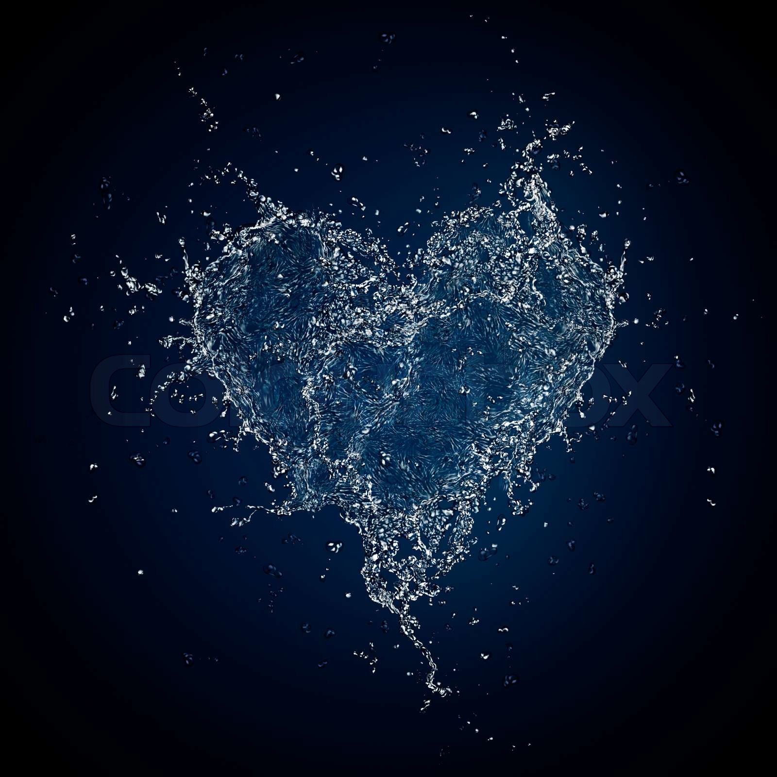 Heart in Water Isolated on Black Background. Computer Graphics. | Stock ...