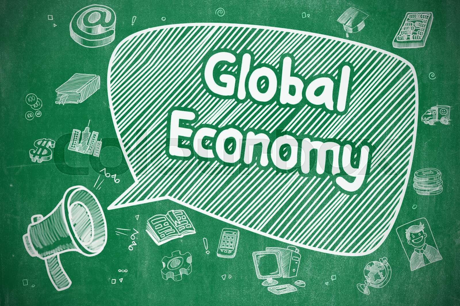 Global Economy - Doodle Illustration on Green Chalkboard. | Stock image ...