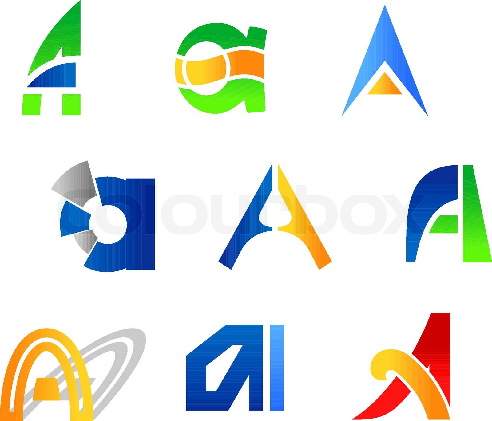 Set of alphabet symbols and icons of letter A | Stock vector | Colourbox