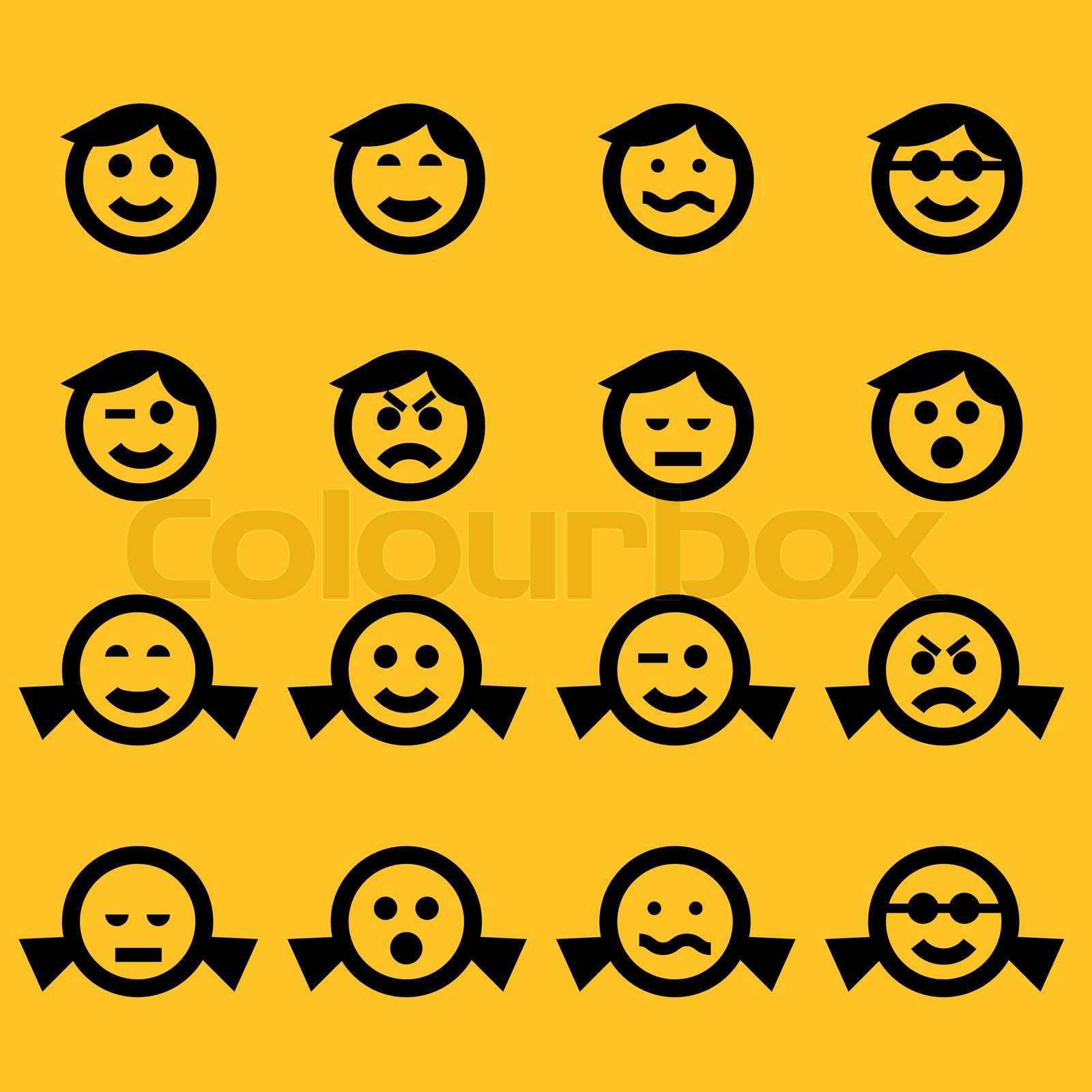 smiley symboler på kvindelige og mandlige karakterer | Stock vektor ...