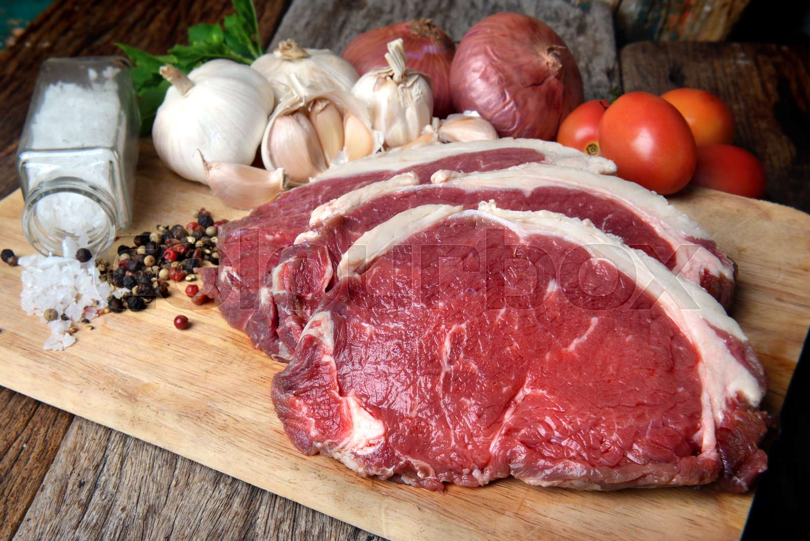Rare Angus beef cut and ready for cooking | Stock image | Colourbox