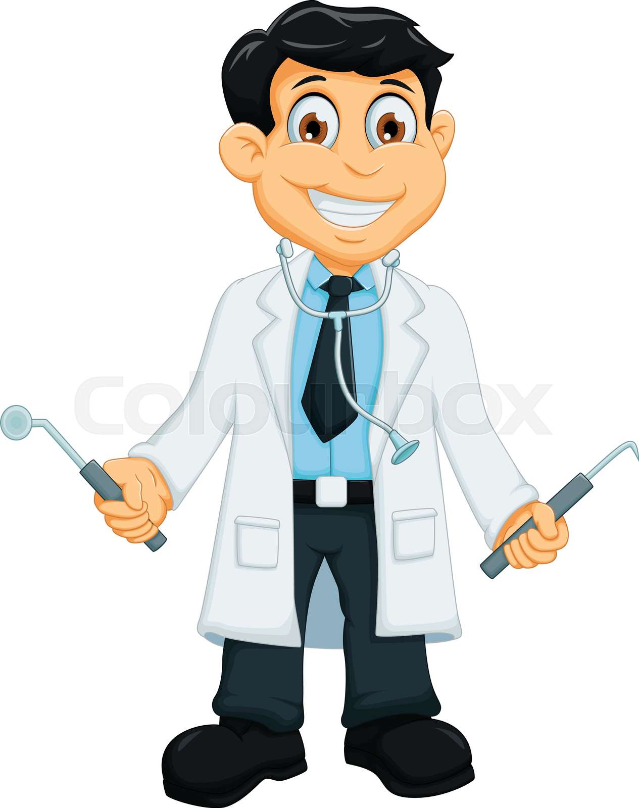 cute Dentist cartoon holding dentist tools | Stock vector | Colourbox