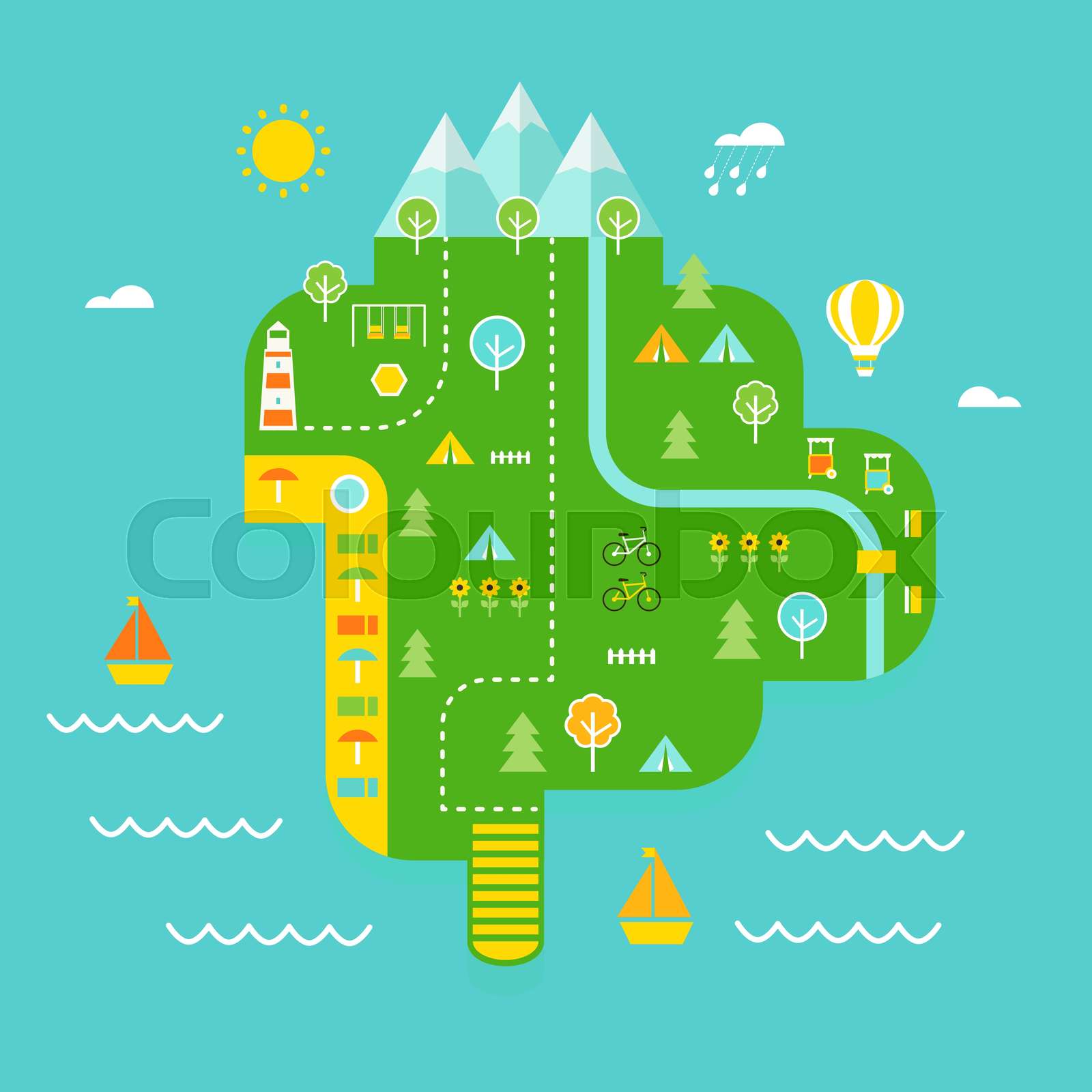 Resort Island Illustrated Map | Stock vector | Colourbox