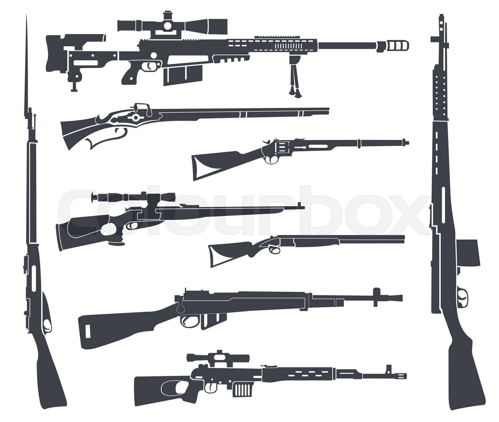 Firearm set. Gun, rifle, carbine. Flat design | Stock vector | Colourbox