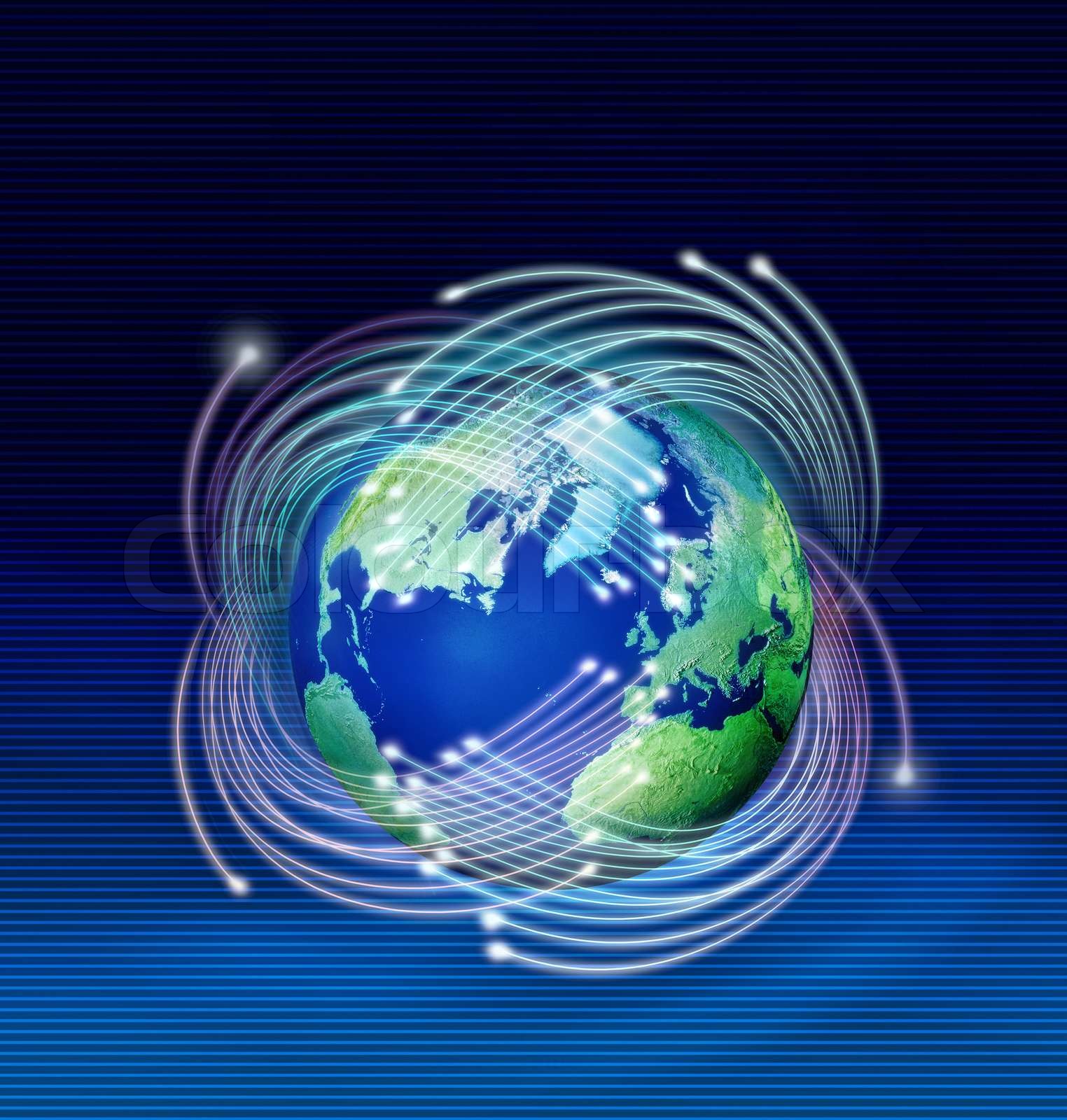 Optical fibers speeding around planet Earth globe | Stock image | Colourbox