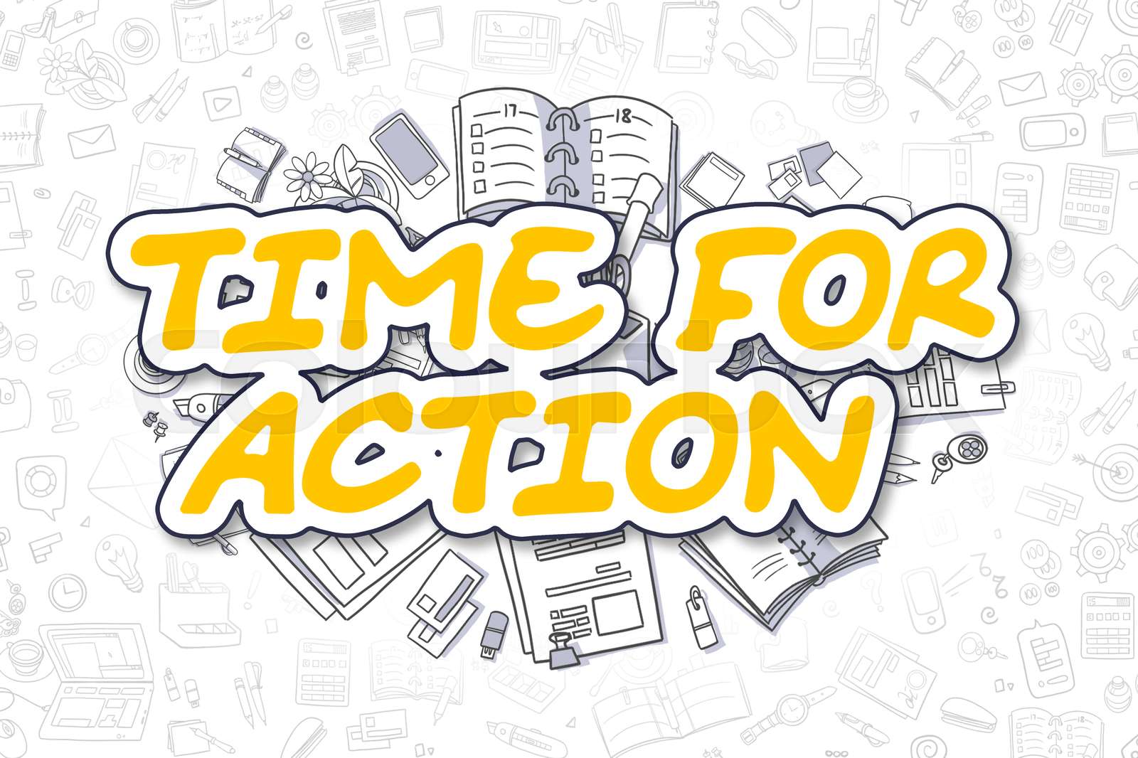 Time For Action - Cartoon Yellow Word. Business Concept. | Stock image ...