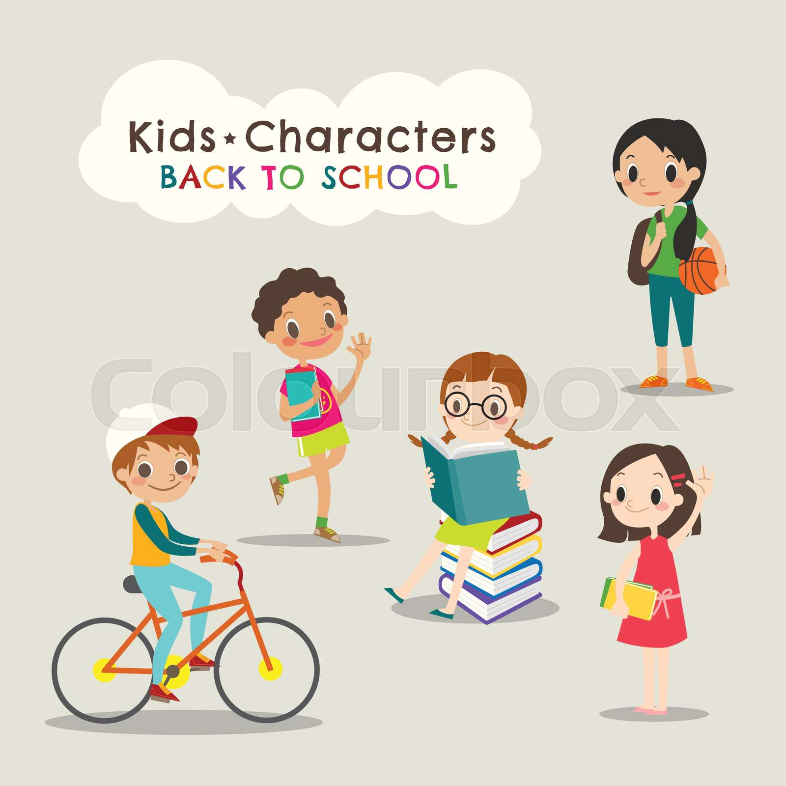 happy children reading books back to school cartoon | Stock vector ...