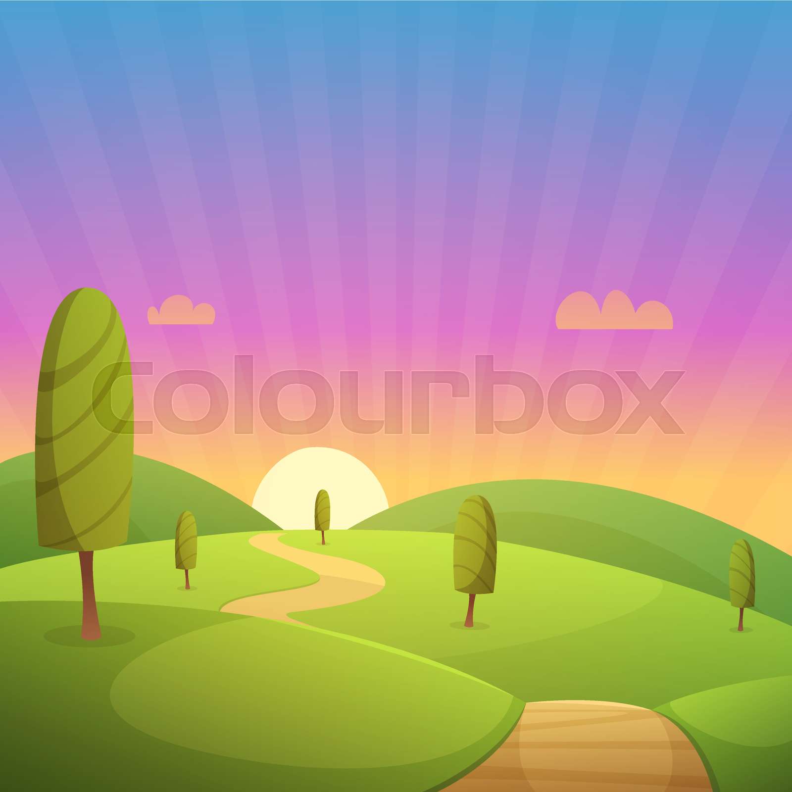 Countryside Cartoon Landscape | Stock vector | Colourbox