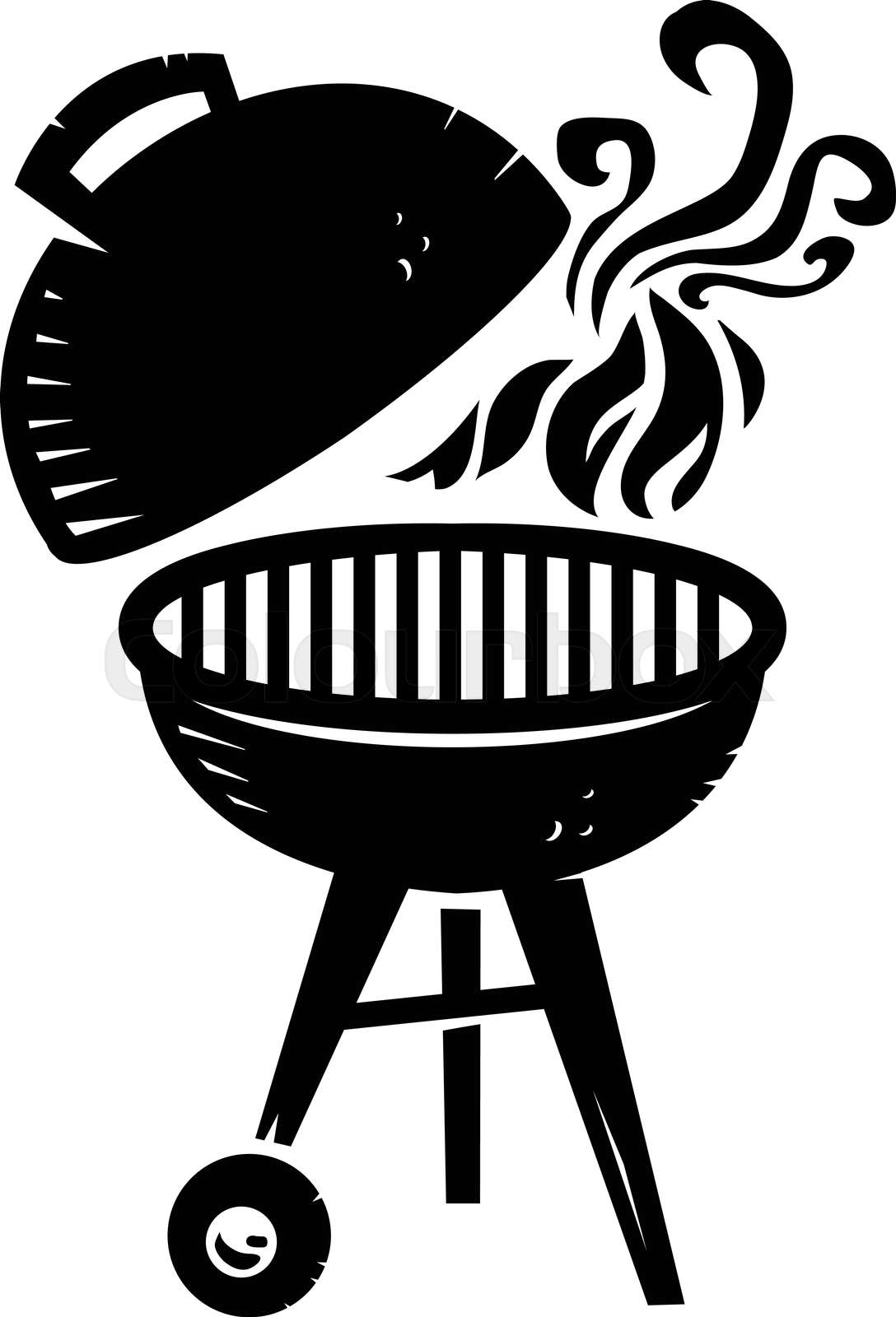 Black BBQ Grill Cooking with Smoke and Flame vector icon | Stock vector ...