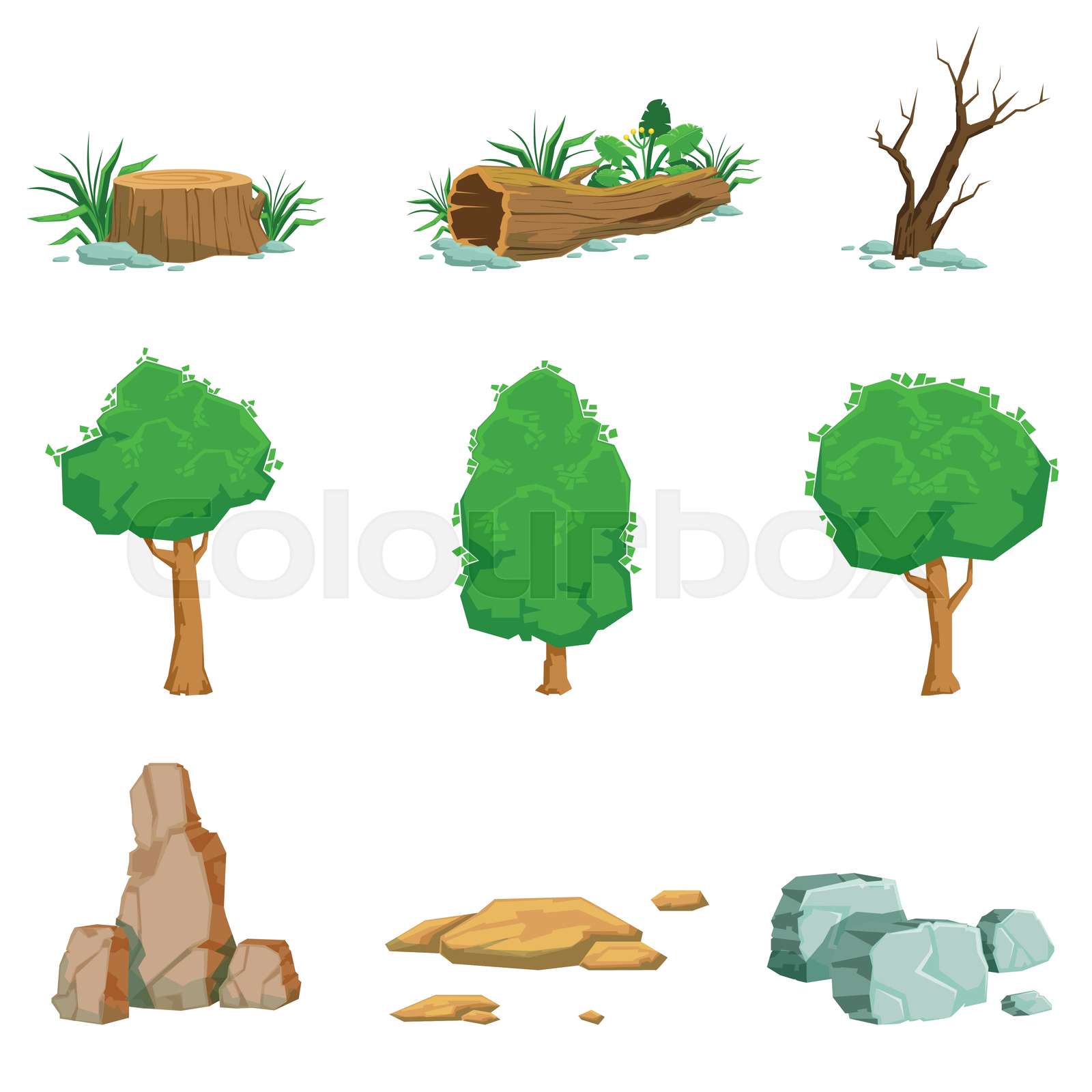 Natural Landscape Objects Set Of Detailed Icons | Stock vector | Colourbox