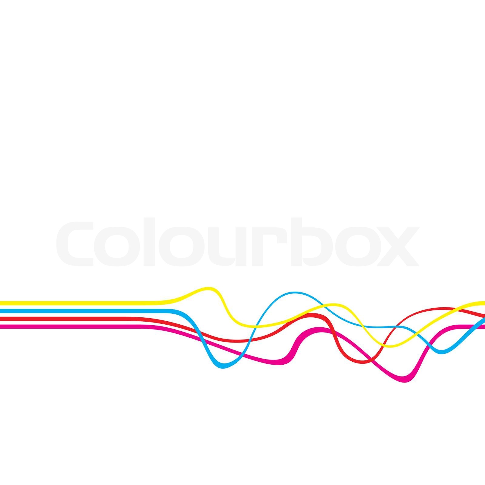 Abstract layout with wavy lines in a CMYK color scheme isolated over a ...