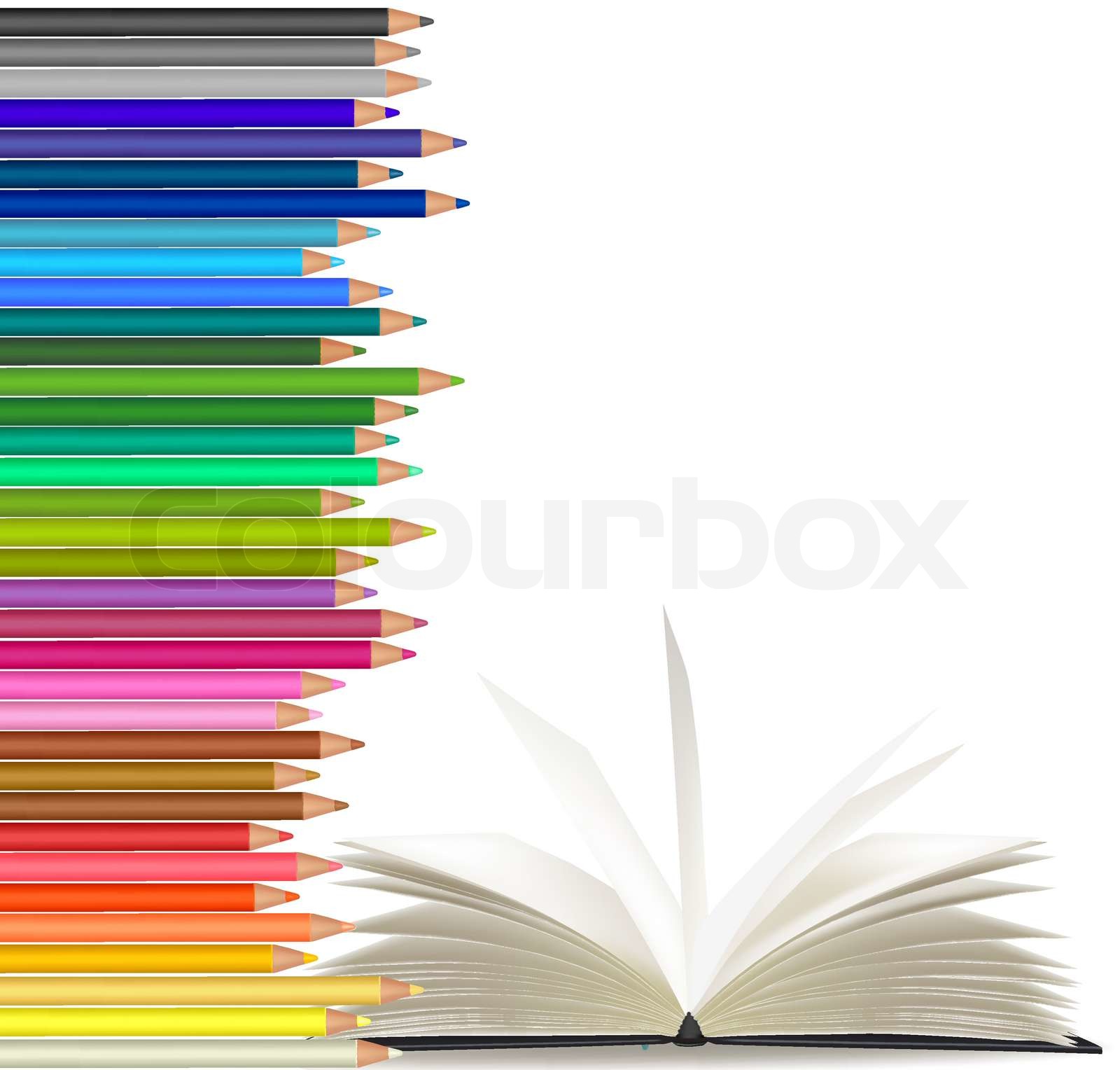 Background with color pencils and book. Vector | Stock vector | Colourbox
