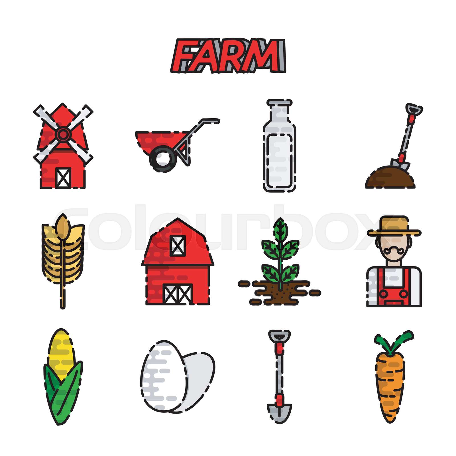 Farm flat icons set | Stock vector | Colourbox