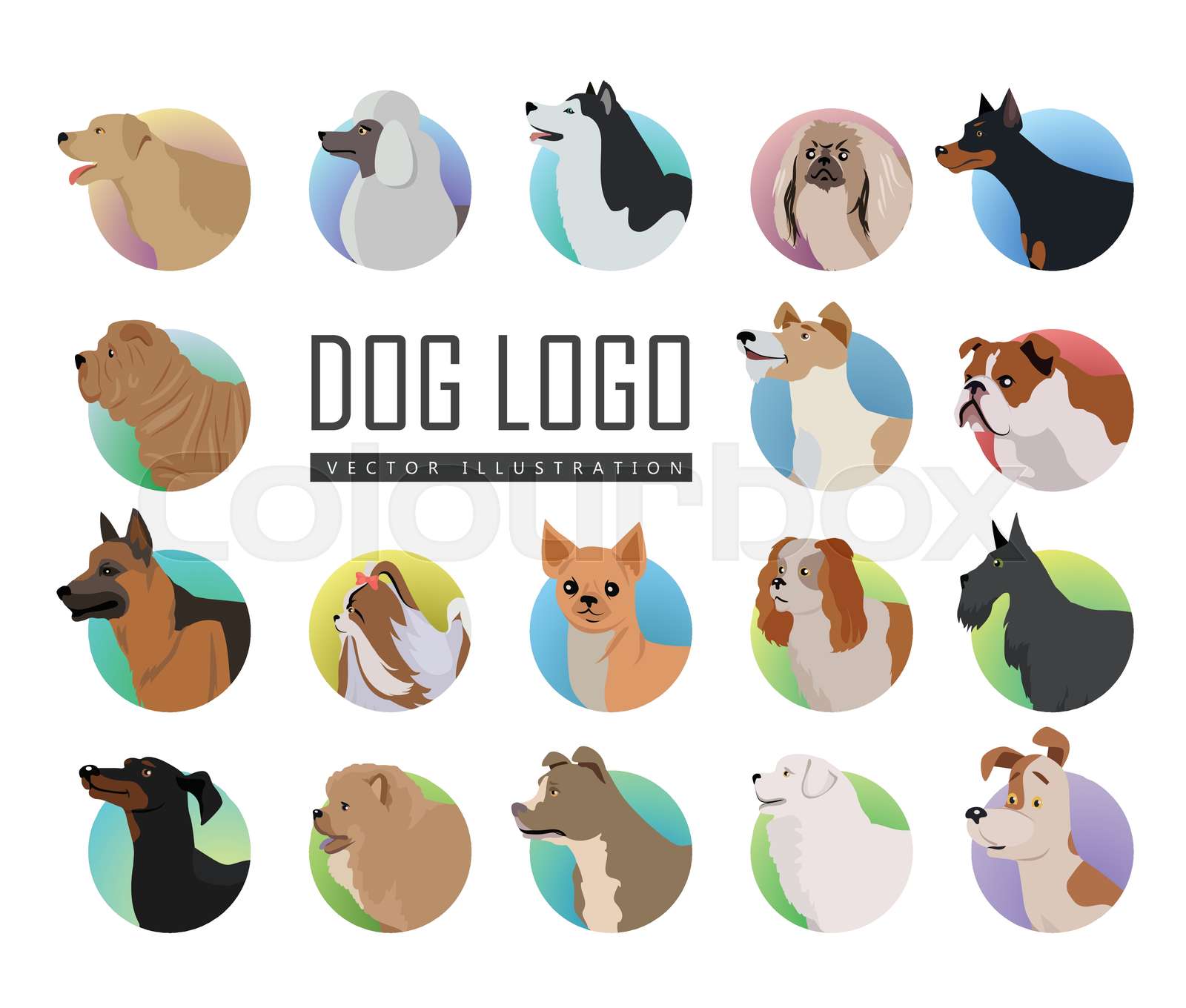 Set of Dog Vector Logos in Flat Style Design | Stock vector | Colourbox