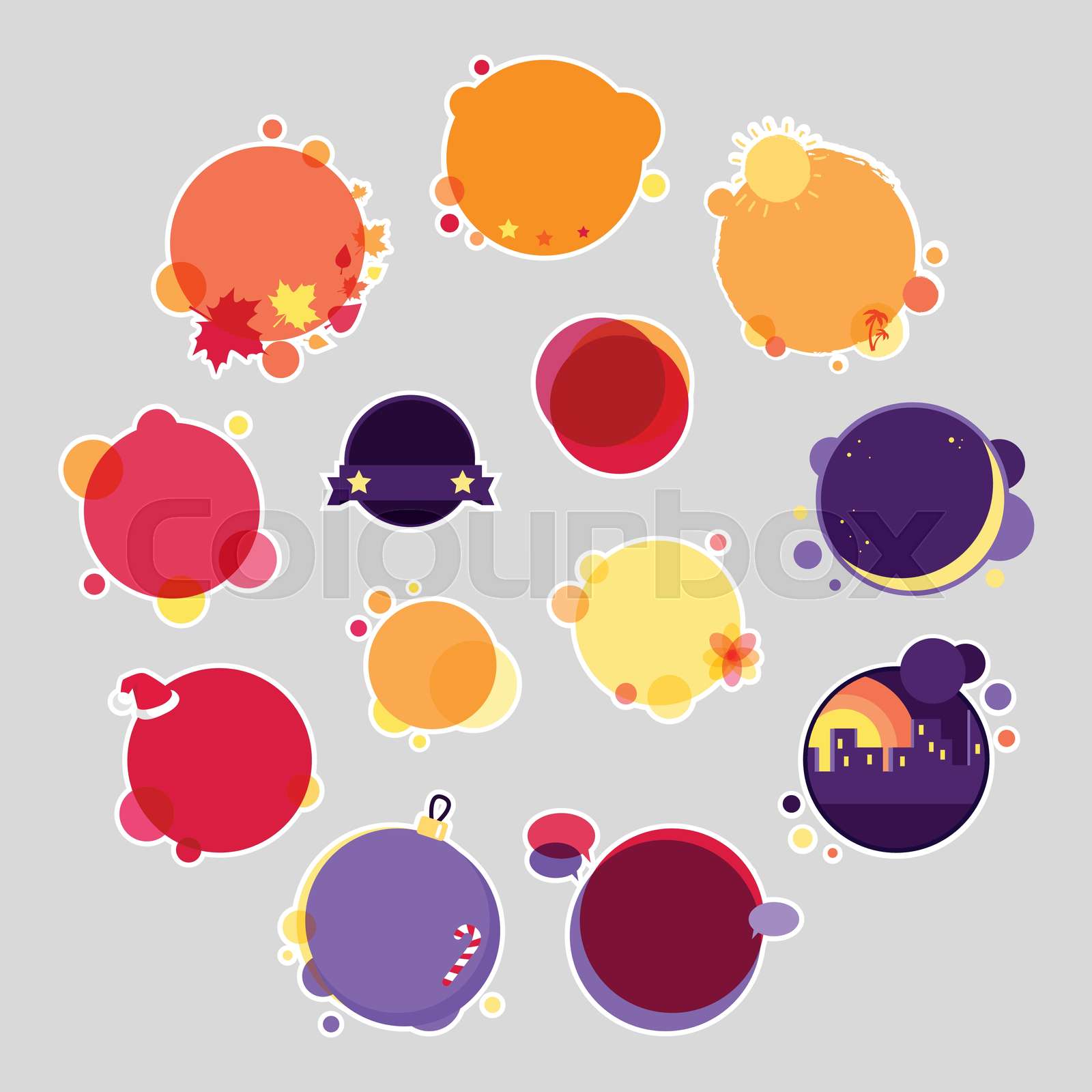 Collection of Round Stickers with Place for Text | Stock vector | Colourbox