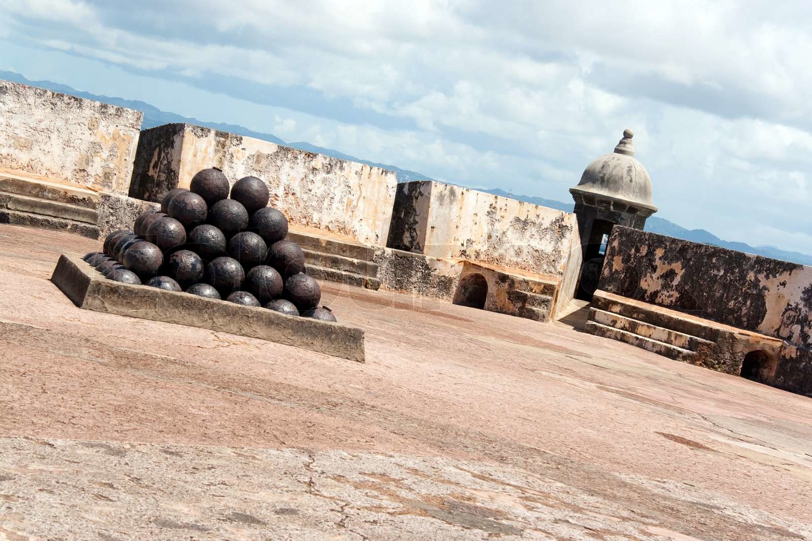 View of the upper interior of El Morro fort located in Old San Juan ...