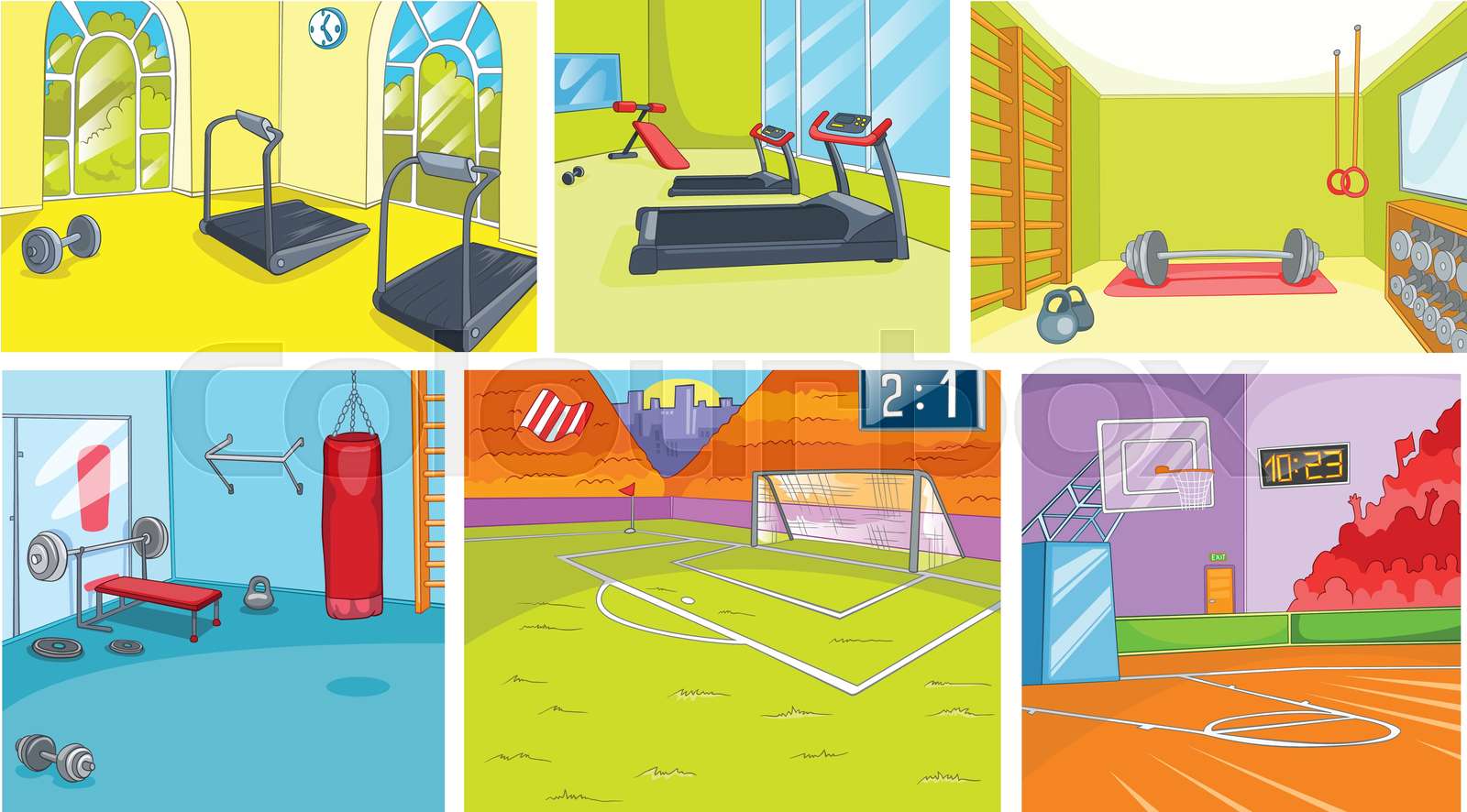 Cartoon set of backgrounds - sport infrastructure | Stock vector ...