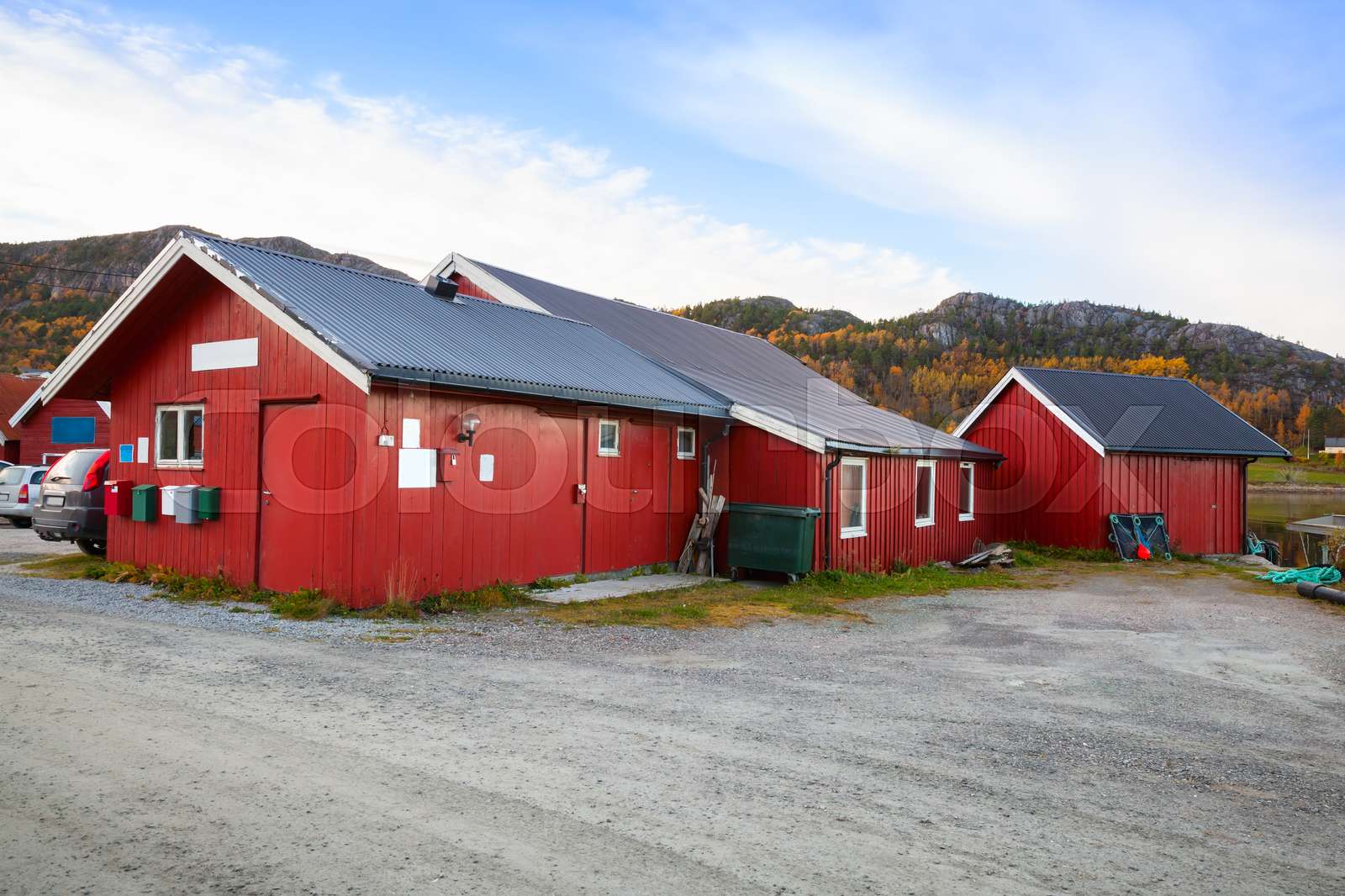 Vingvagen village. Red fishing barns | Stock image | Colourbox