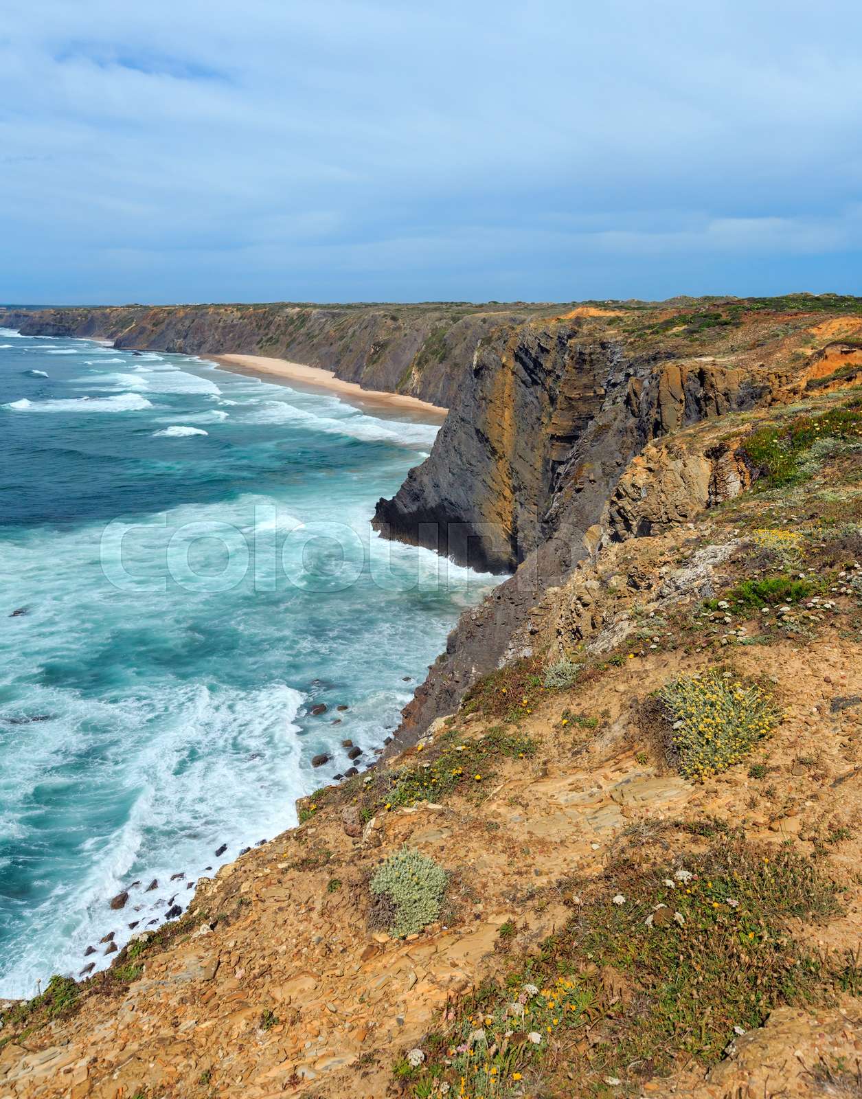 Atlantic ocean coast landscape (Algarve, Portugal). | Stock image ...