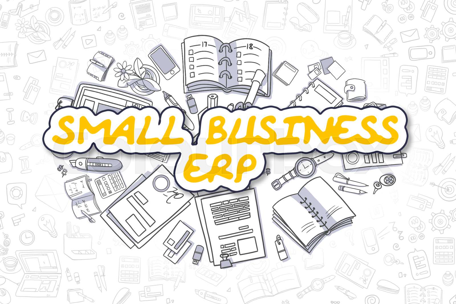 Small Business ERP - Cartoon Yellow Text. Business Concept. | Stock ...