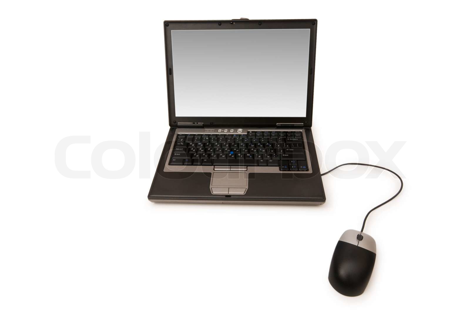 Laptop med mus isoleret på den hvide baggrund | Stock foto | Colourbox