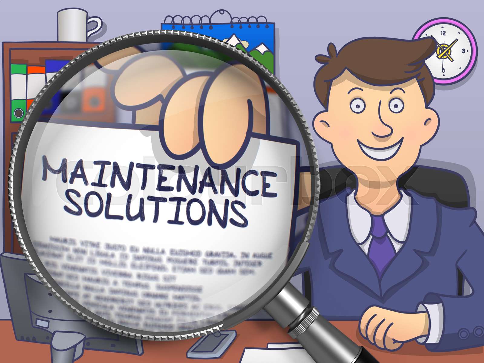 Maintenance Solutions through Magnifying Glass. Doodle Design. | Stock image | Colourbox