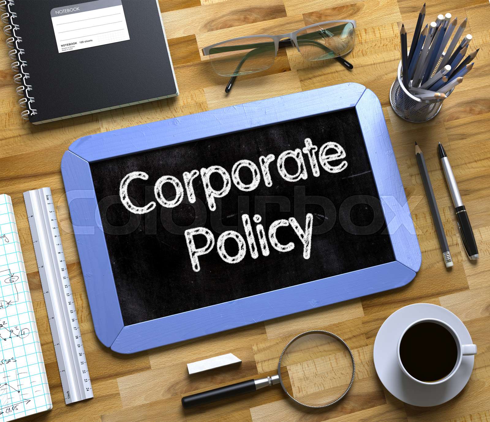 Corporate Policy Concept on Small Chalkboard. 3D. | Stock image | Colourbox