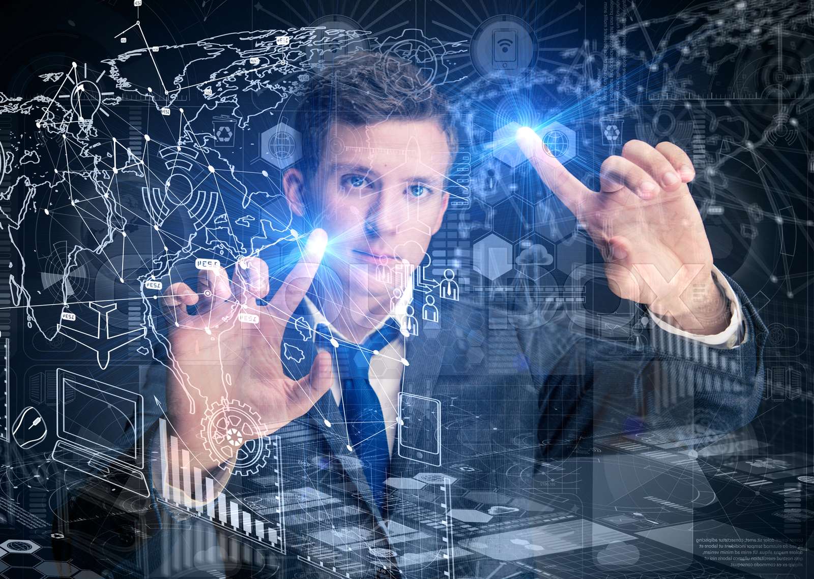 The futuristic media sharing concept with man | Stock image | Colourbox