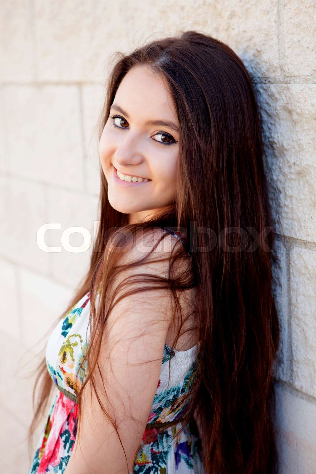 Spanish Brunette Girl With Long Hair Stock Image Colourbox