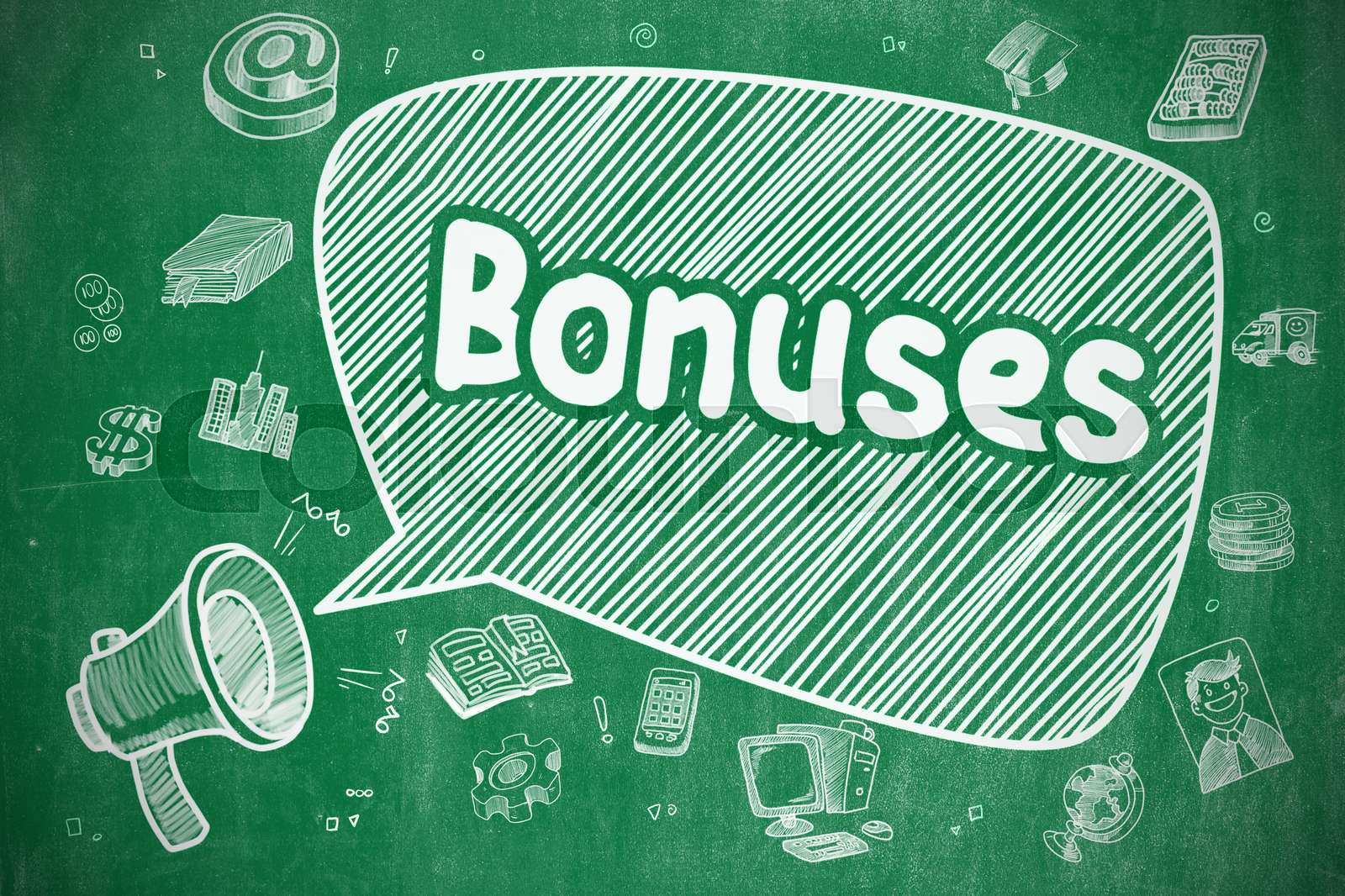 Bonuses - Cartoon Illustration on Green Chalkboard. | Stock image ...