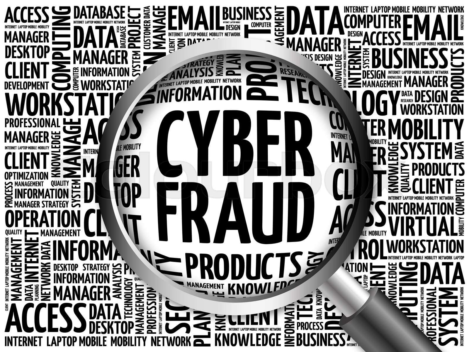 Cyber Fraud word cloud with magnifying glass | Stock image | Colourbox