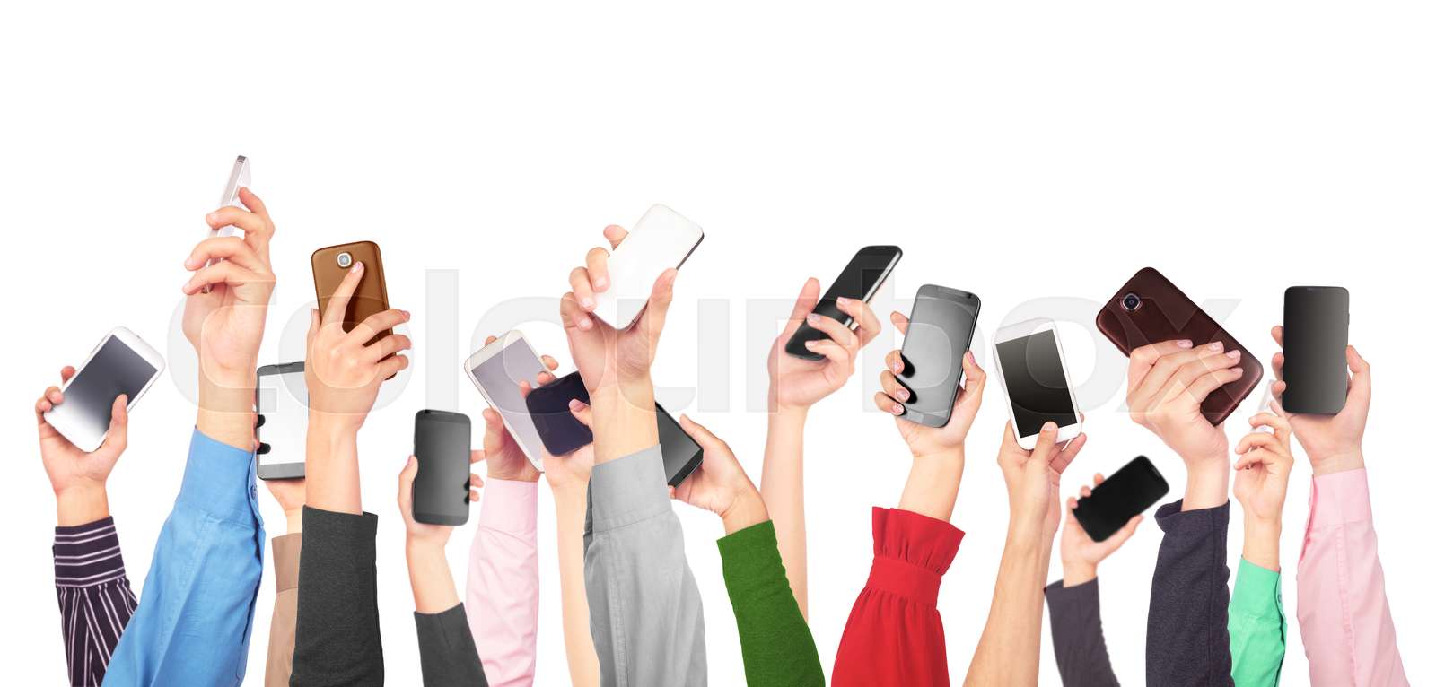 Many hands holding mobile phones | Stock image | Colourbox