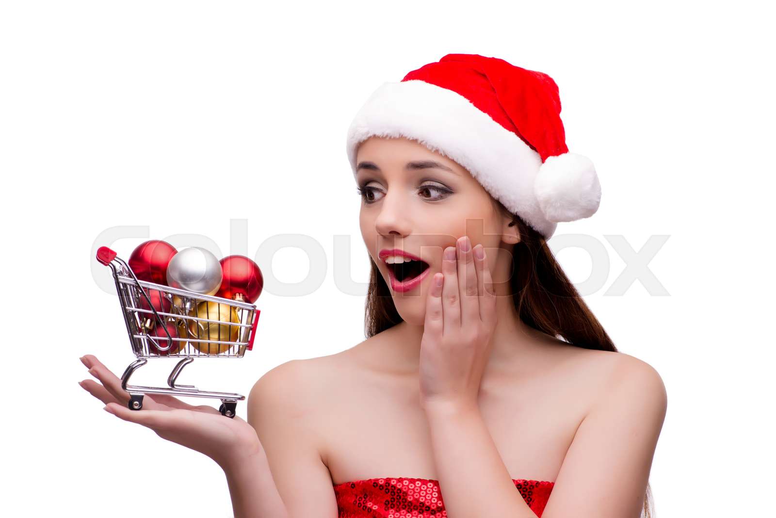 Young Santa Girl In Christmas Concept Isolated On White Stock Image