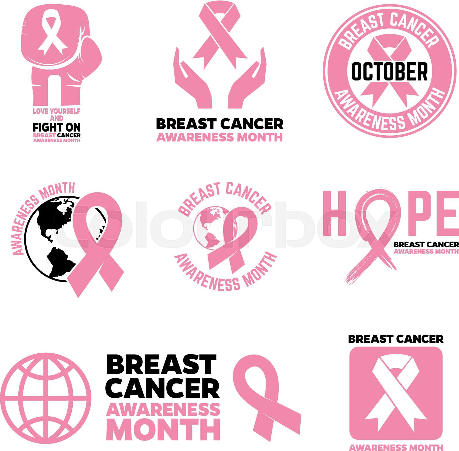 Breast Cancer Awareness month emblems, badges and design element ...