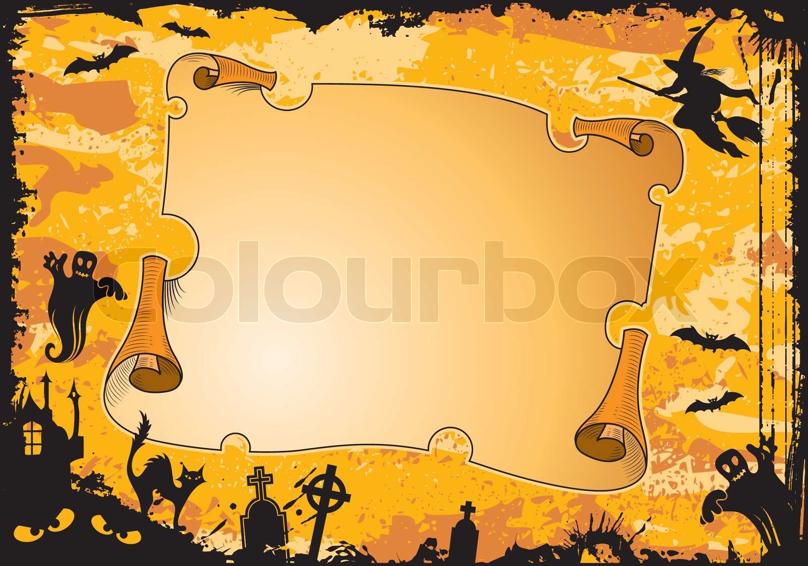 Grunge Halloween Rahmen mit Rollen , bat, Hexe, Gespenst , Element für ...